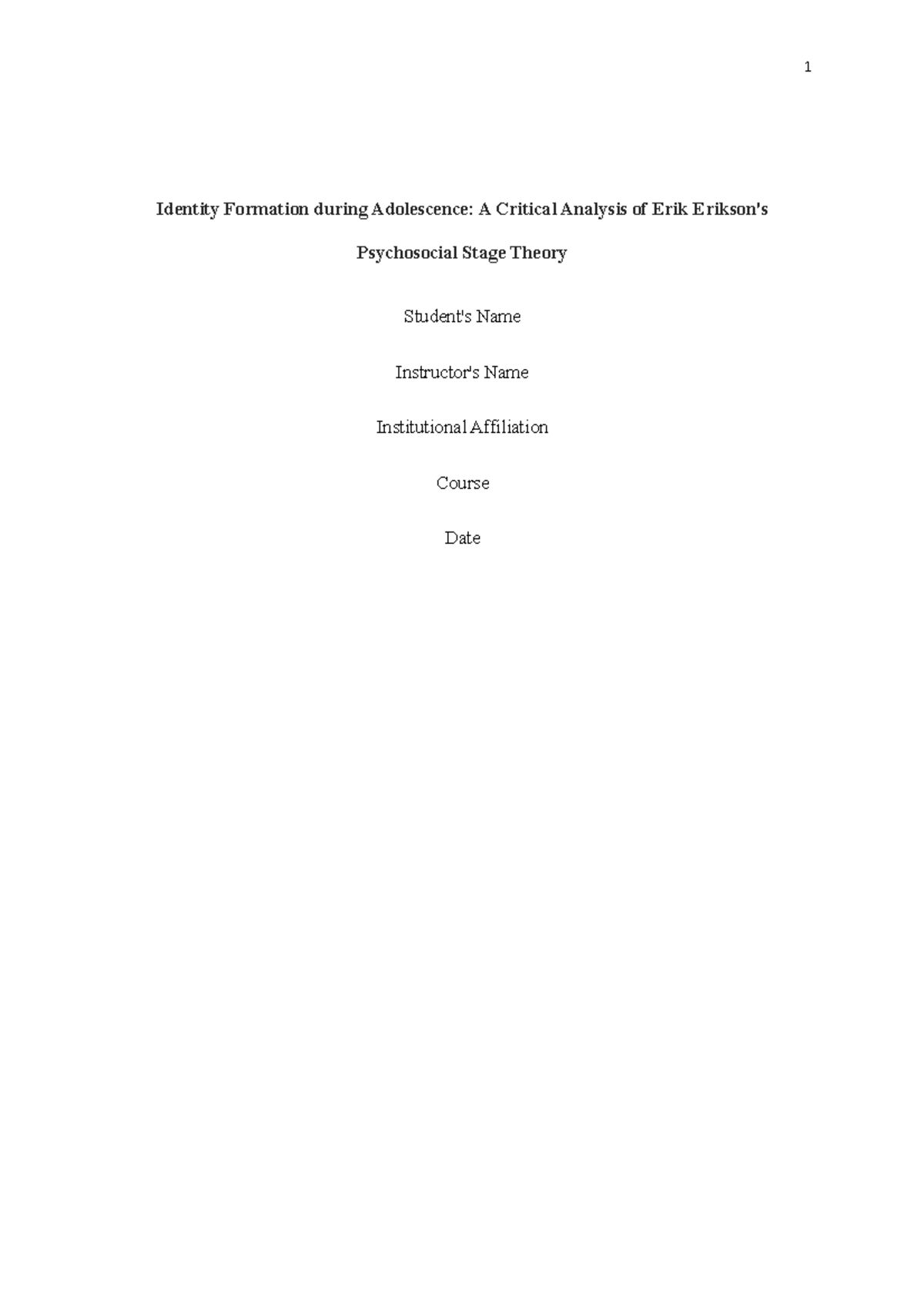 Identity Formation during Adolescence - history - Studocu