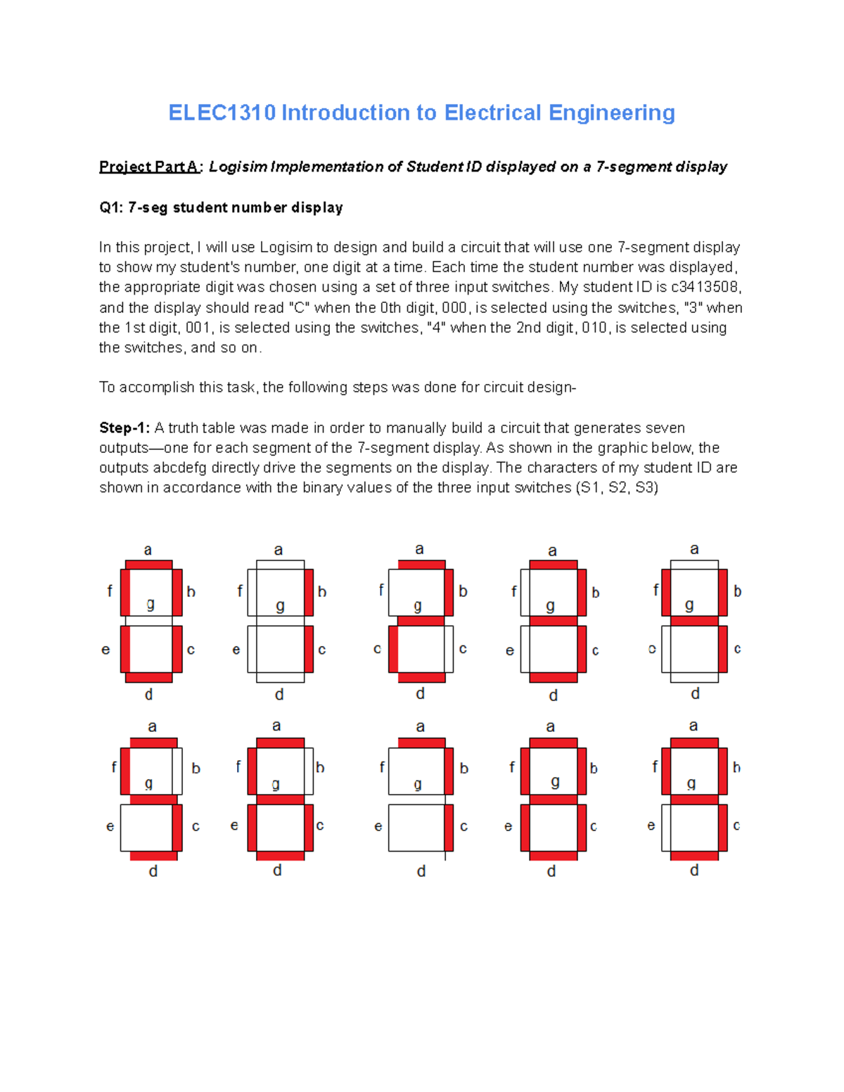 ELEC1310 Introduction to Electrical Engineering - Each time the student number was displayed ...
