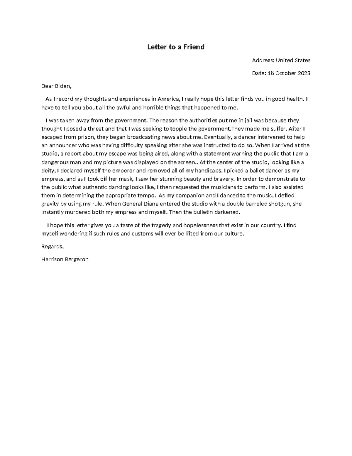 Harison letter - ...................... - Letter to a Friend Address ...