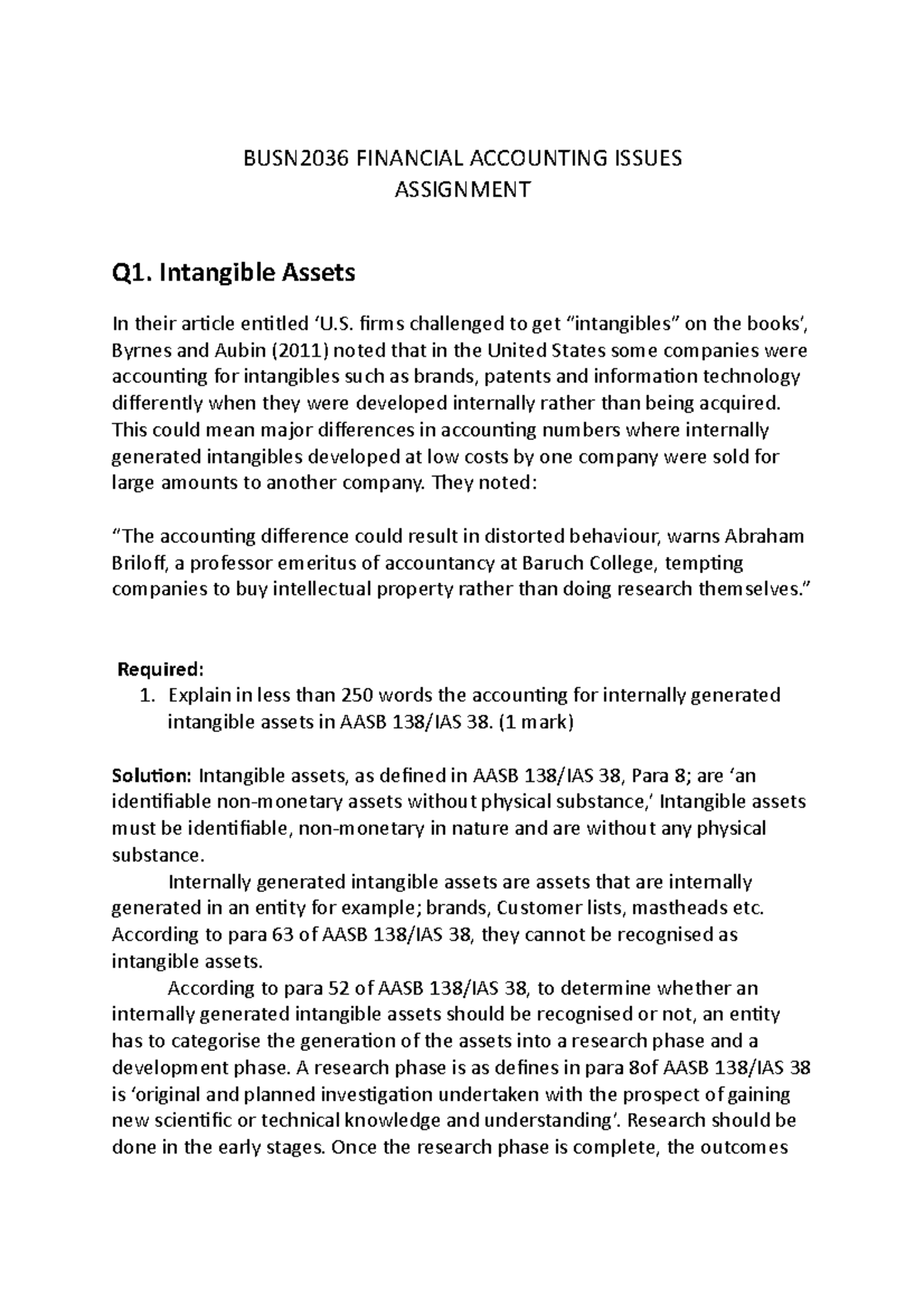 BUSN2036 Financial Accounting Issues- Assignment - BUSN2036 FINANCIAL ...