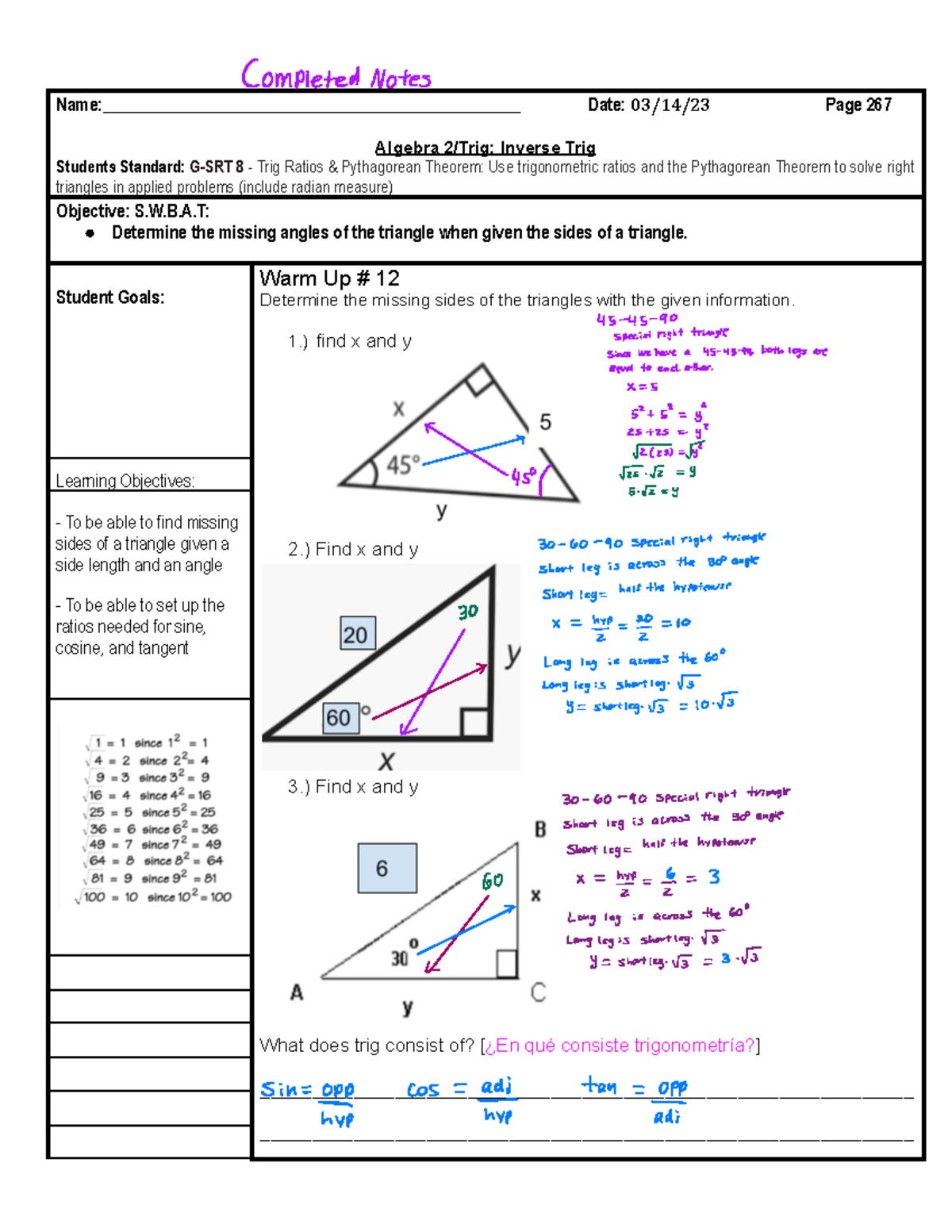 Kami Export - Completed Notes Algebra 2 Trig Inverse Trig 3 14 23 ...