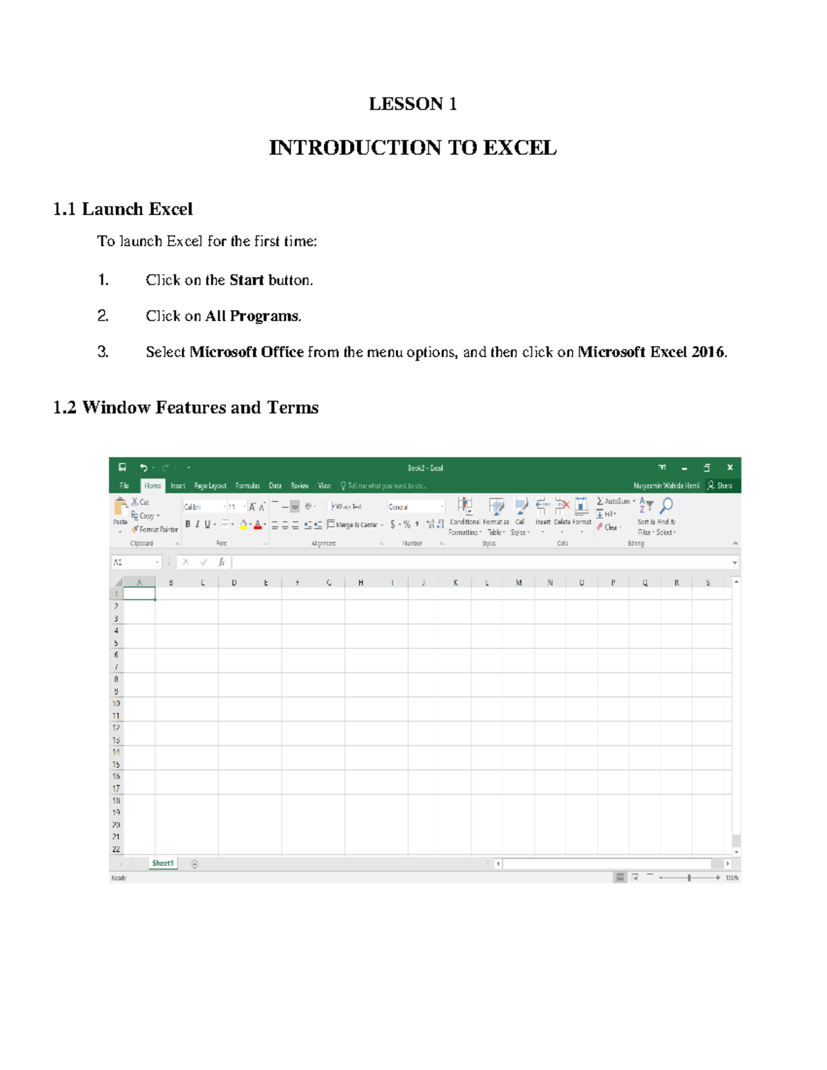 STA1203 - Lab Manual - NOTE - LESSON 1 INTRODUCTION TO EXCEL 1 Launch ...