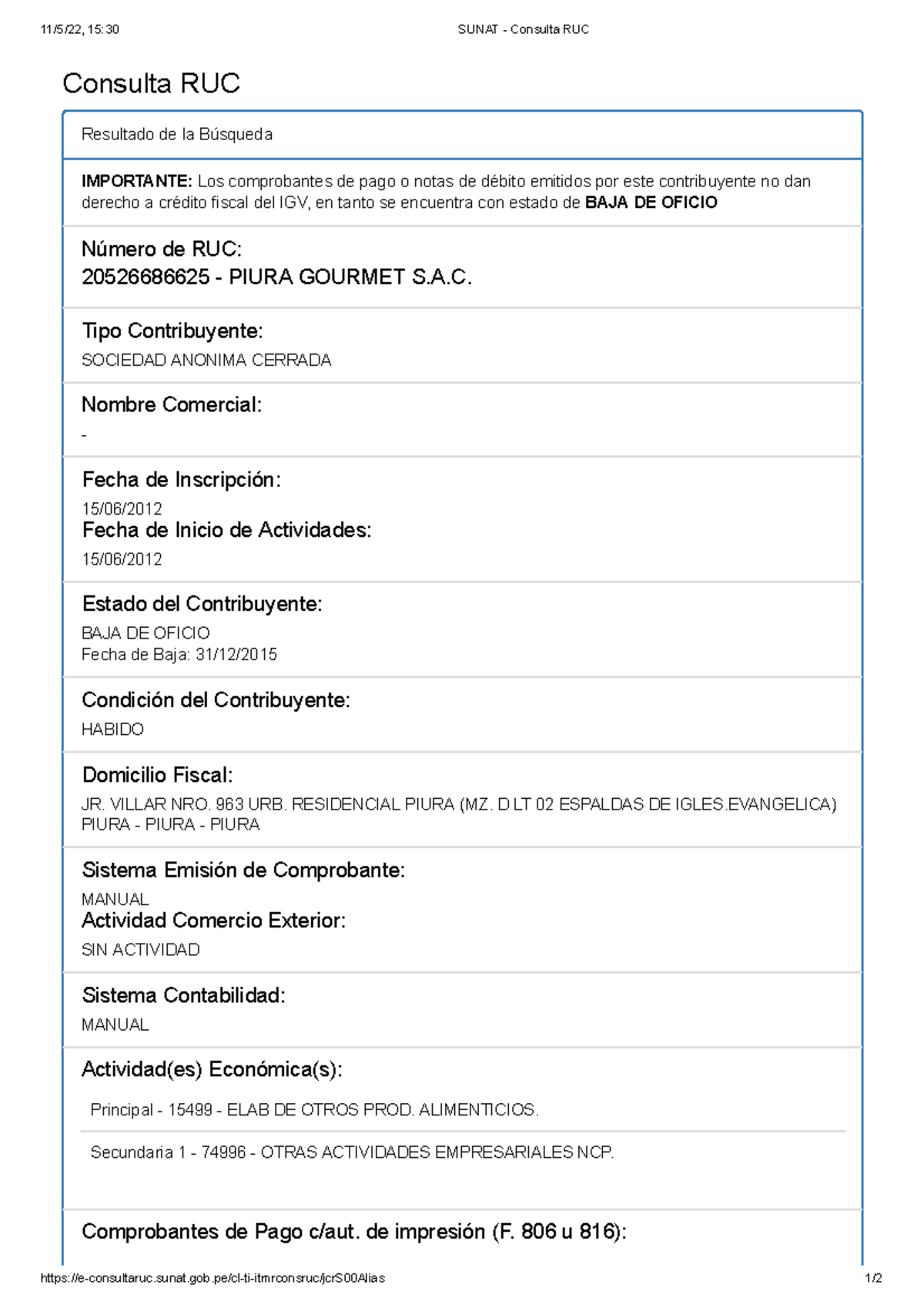 Sunat - Consulta RUC - 11/5/22, 15:30 SUNAT - Consulta RUC - StuDocu