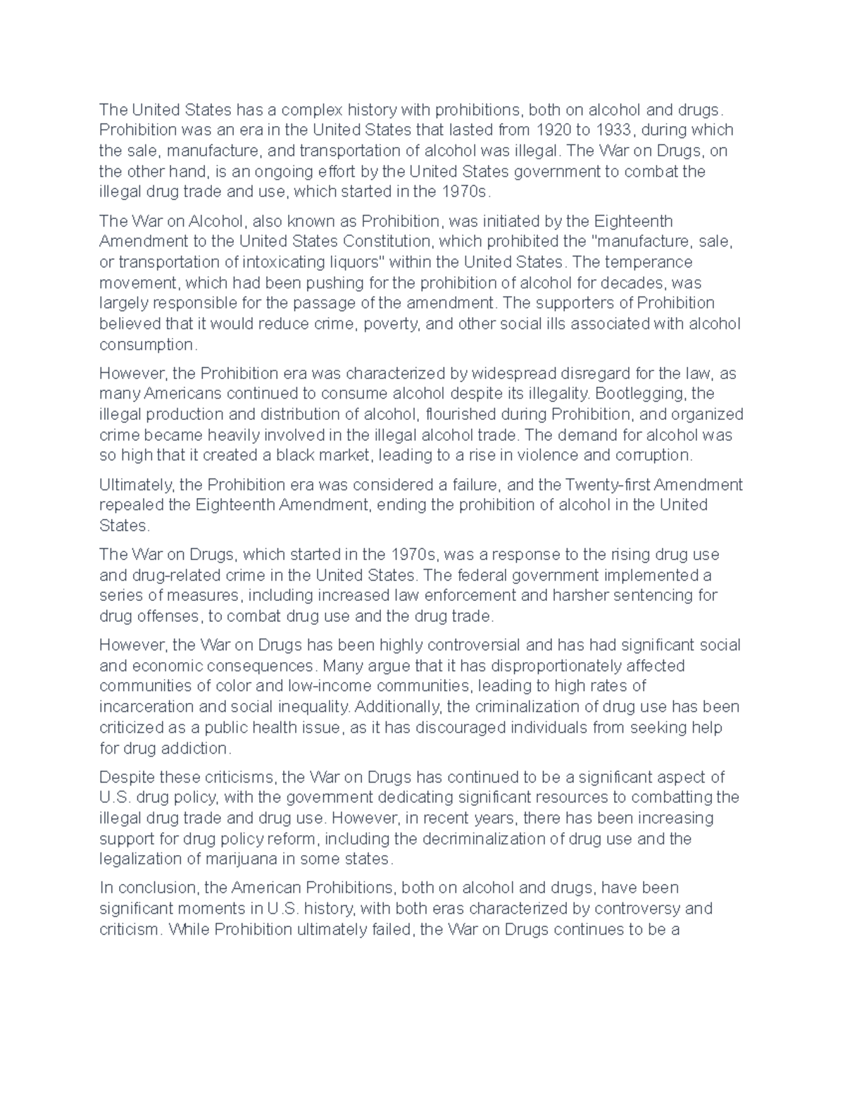 American Prohibitions, The War on Alcohol and the War on Drugs - The ...