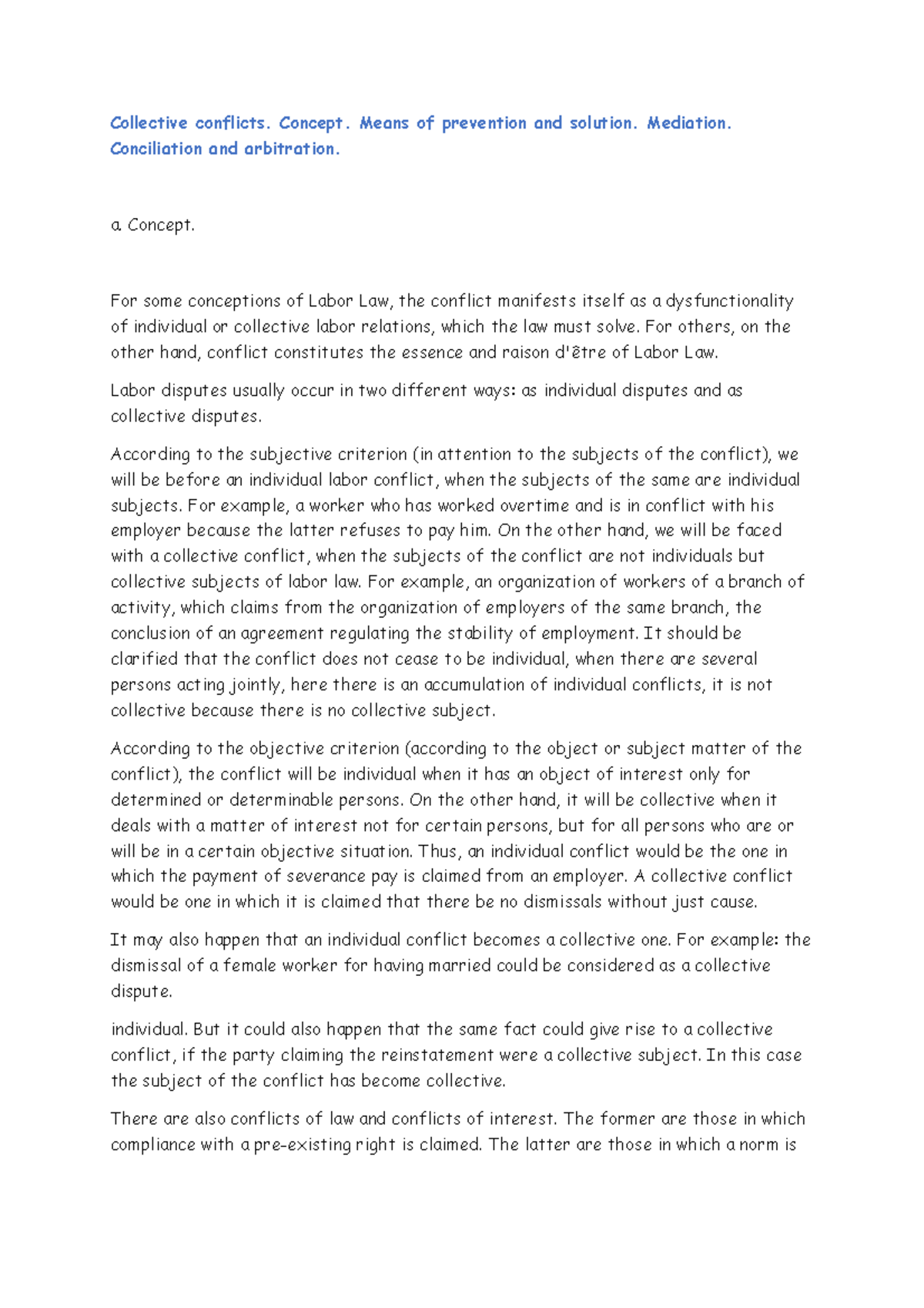 Collective conflicts. Concept. Means of prevention and solution ...