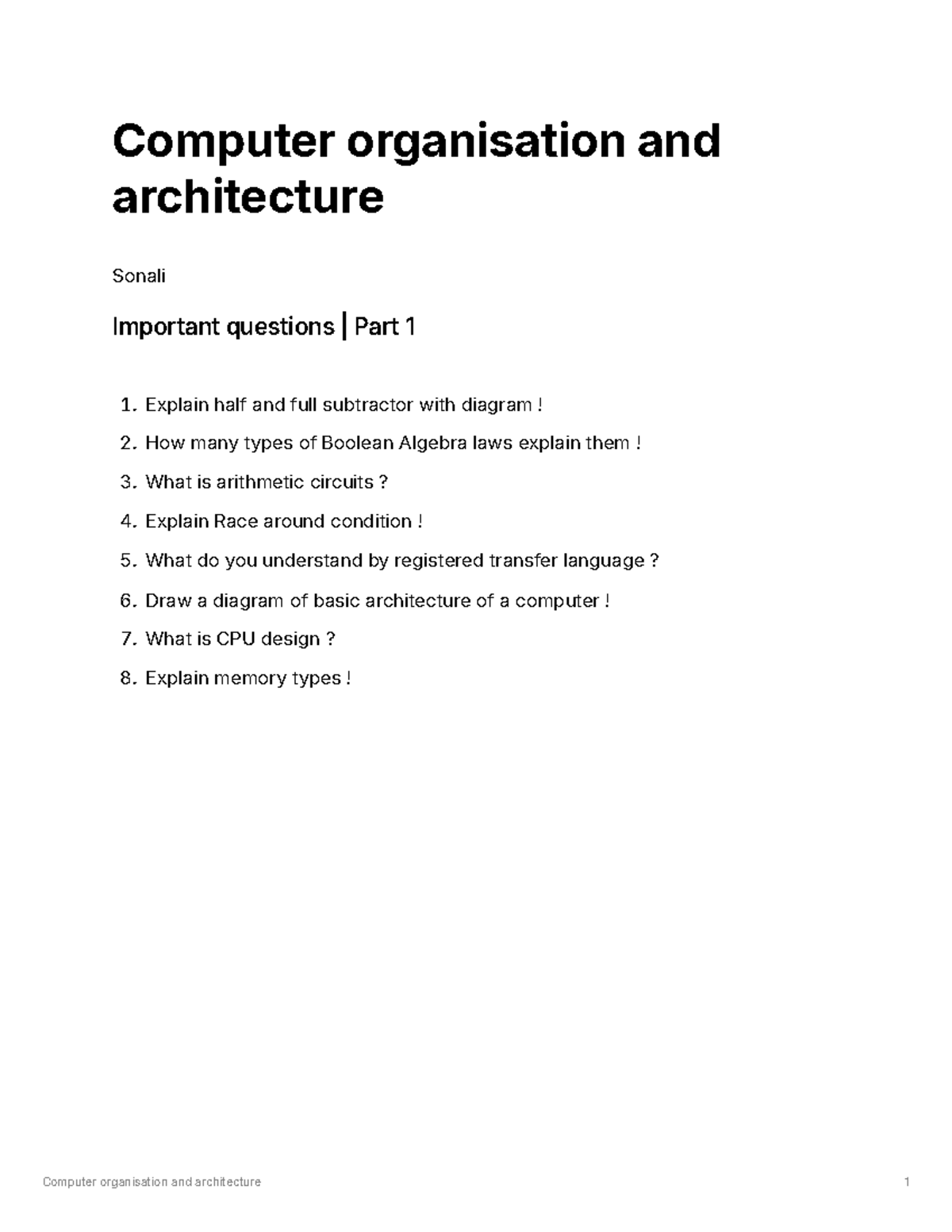 Computer organisation and architecture - Bachelors of Computer Application (BCA) - Studocu