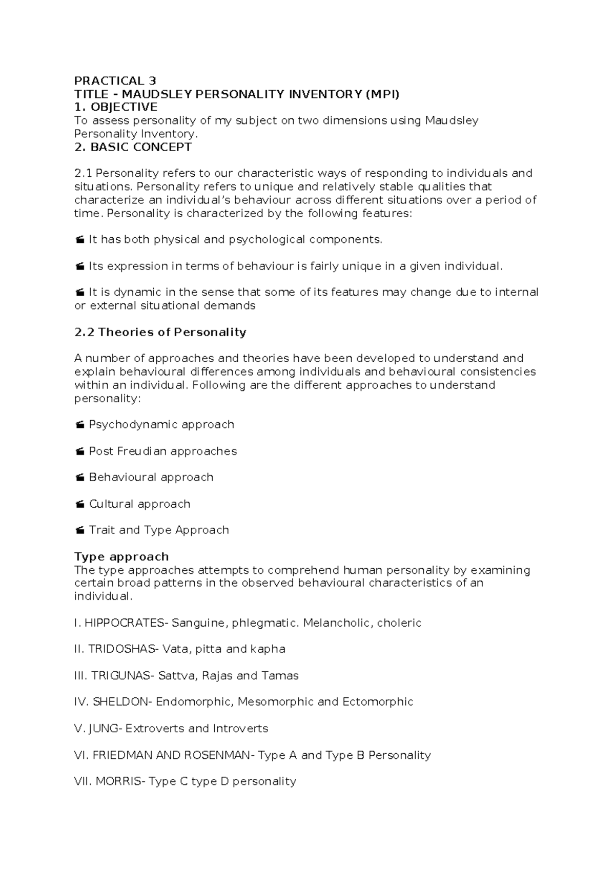 Maudsley Personality Inventory (MPI) - PRACTICAL 3 TITLE - MAUDSLEY PERSONALITY INVENTORY (MPI ...