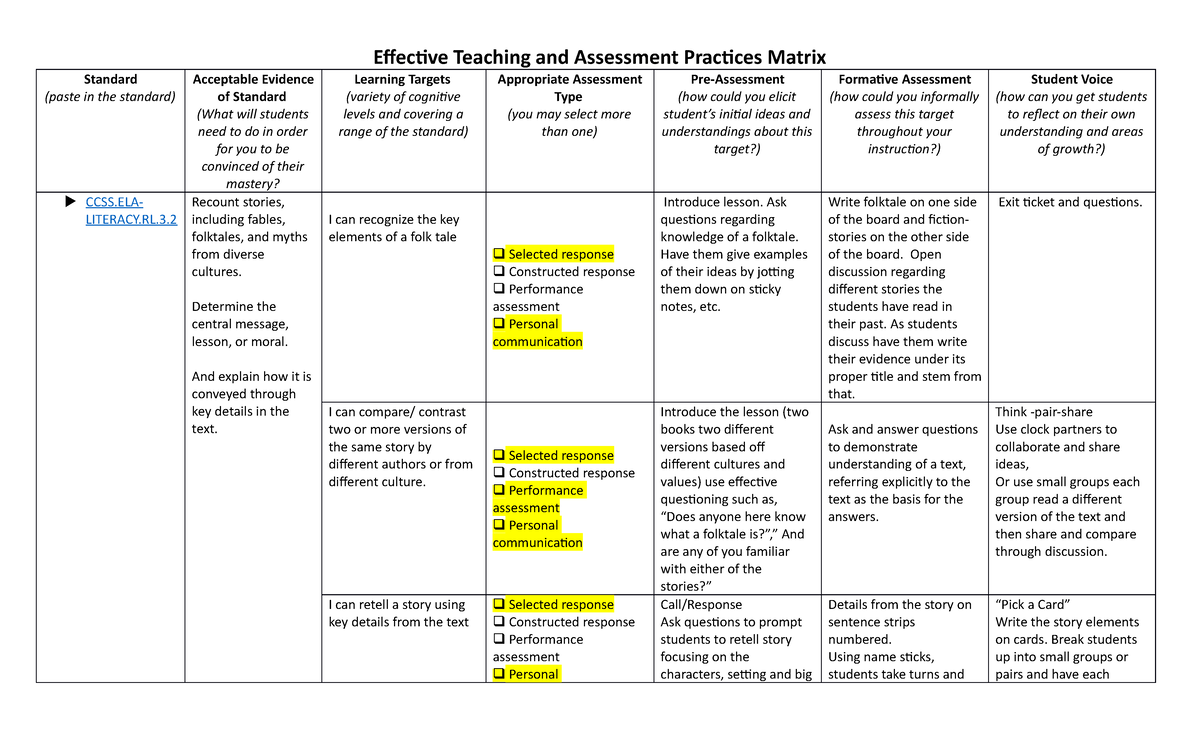 Rstewart Effective Teaching and Assessment Practices Matrix (2)080721 ...