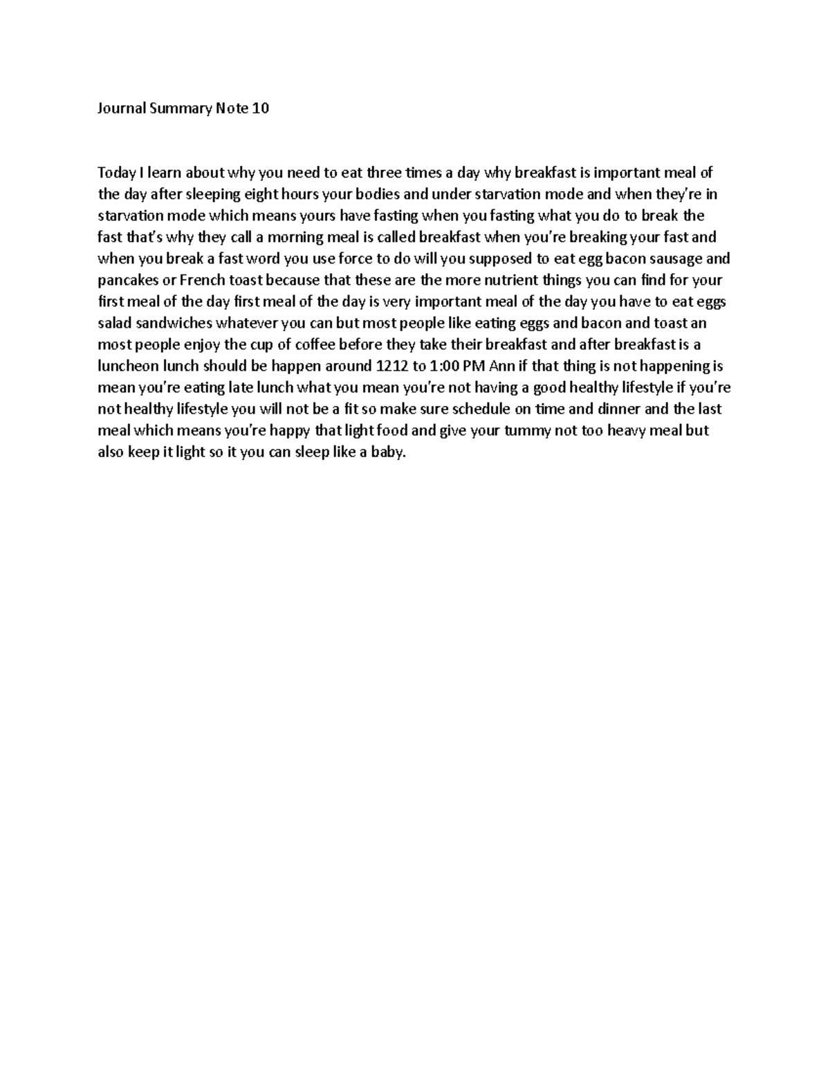 Journal Summary Note 10 - Studocu