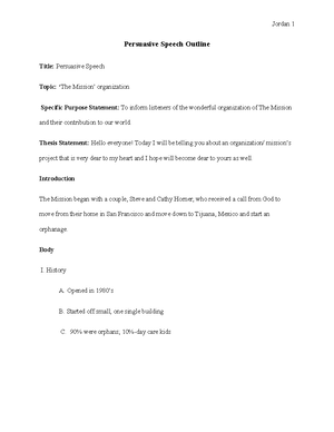 COMM 110 Ceremonial Speech - Jordan 1 Professor Powers COMM 110- Public ...