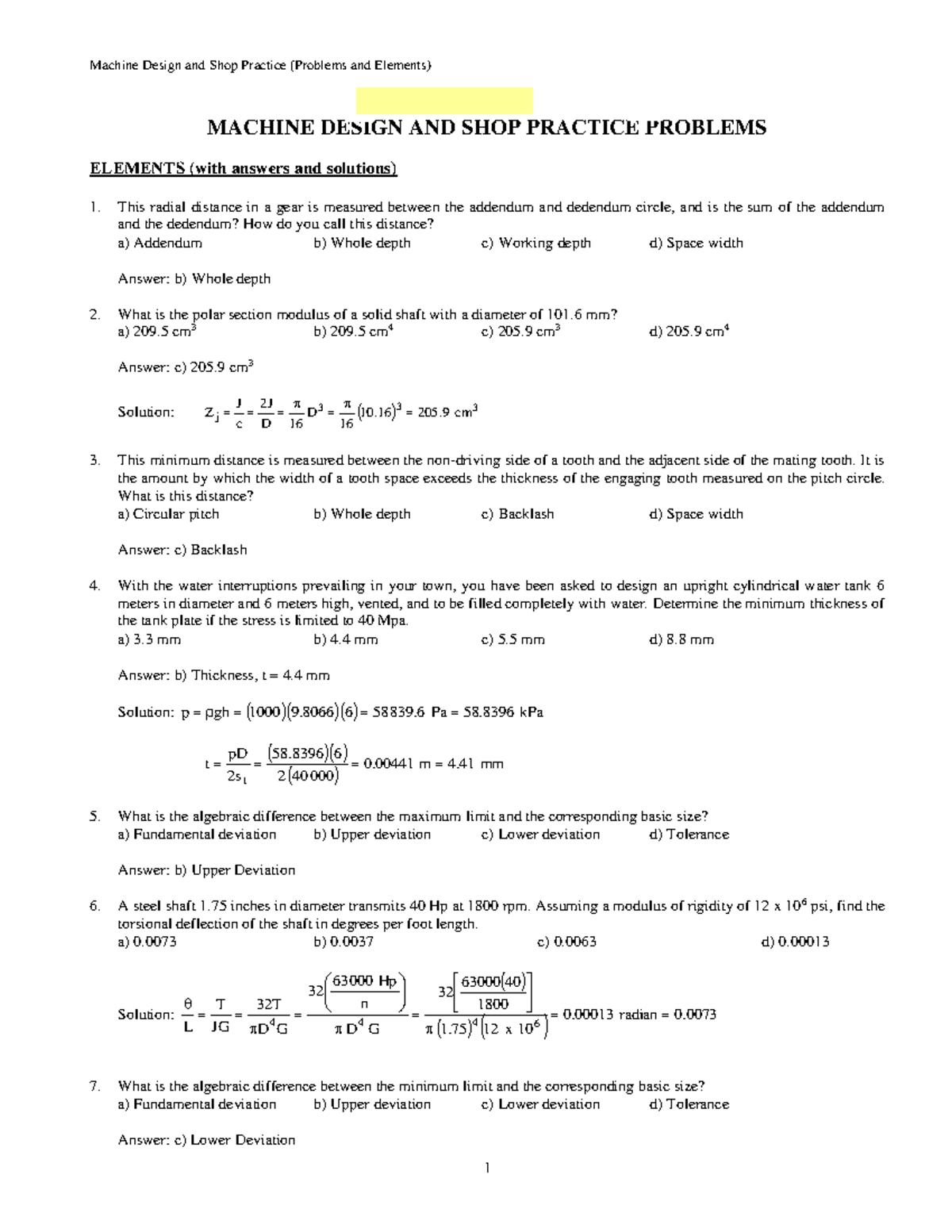 Integrative reviewer - IBONG TIRIRIT (MDSP 1) MACHINE DESIGN AND SHOP PRACTICE PROBLEMS ELEMENTS ...