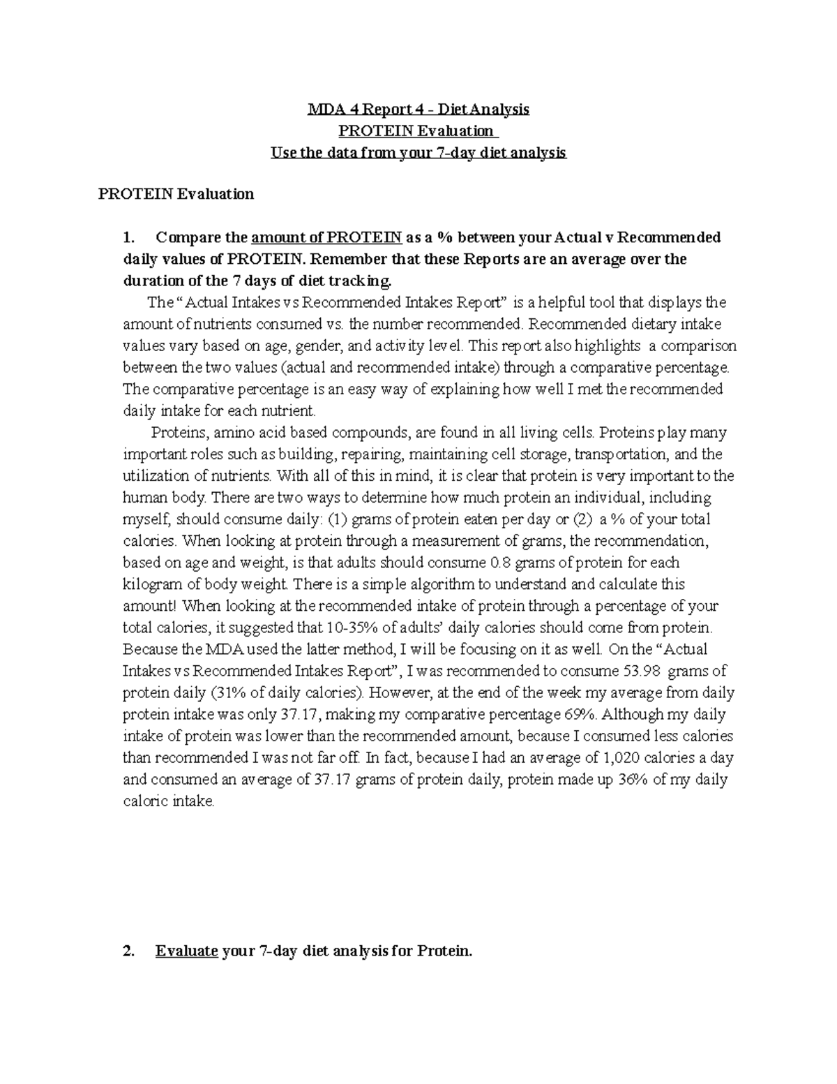 MDA 4 - Lecture notes - MDA 4 Report 4 - Diet Analysis PROTEIN ...