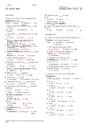 AEF2 File11 Quick Test - American English File 2 Photocopiable © Oxford ...