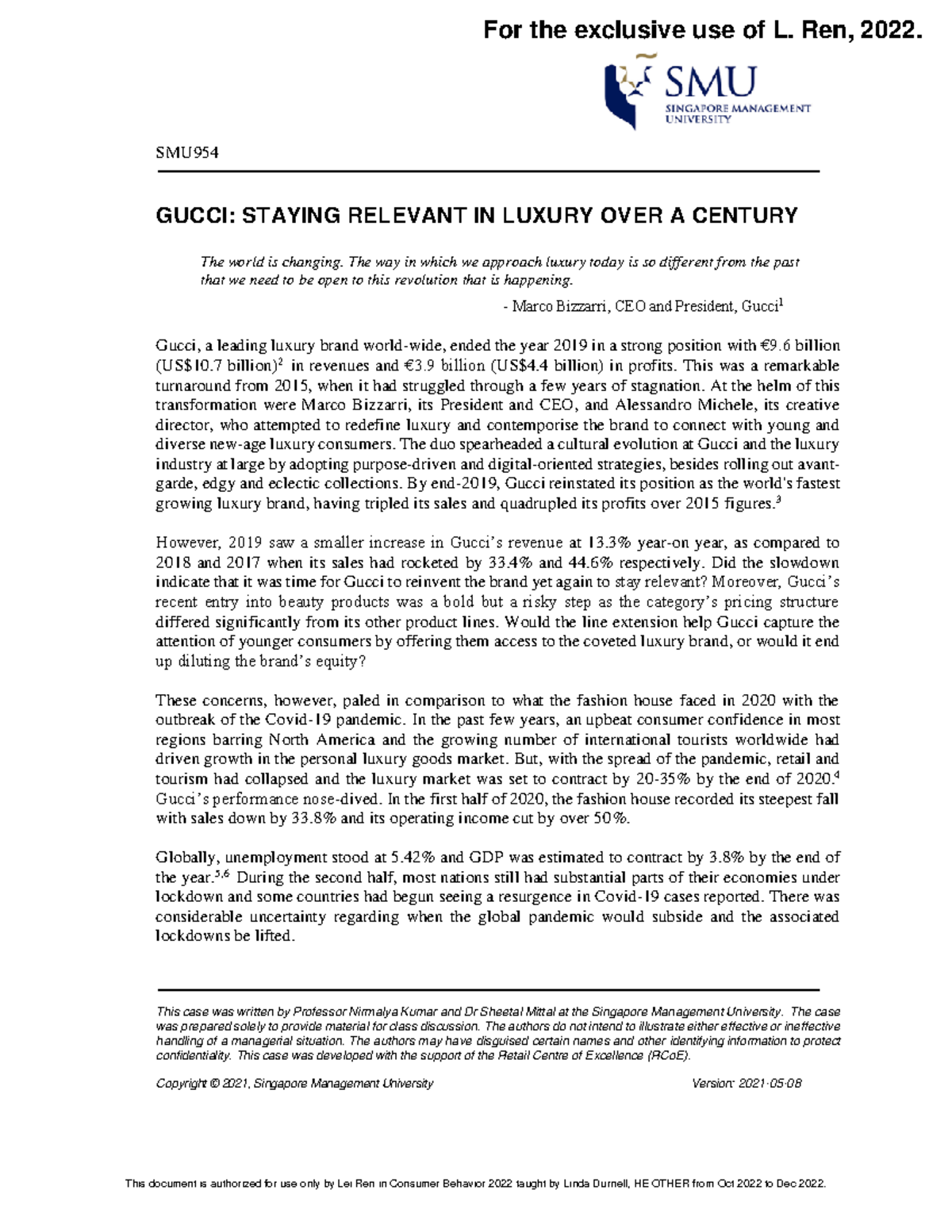 HBP Case - case - SMU GUCCI: STAYING RELEVANT IN LUXURY OVER A CENTURY ...