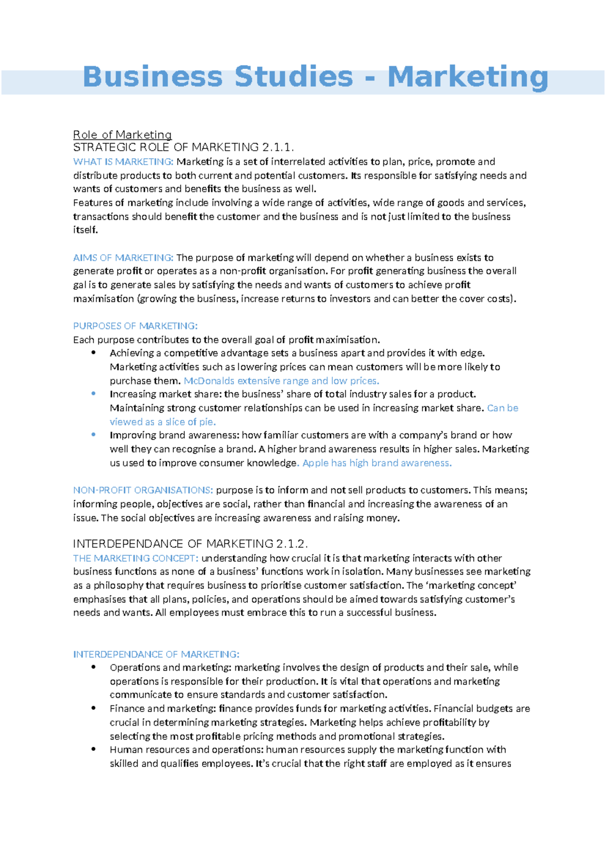 Year 12 marketing - 2we3r4t5yu67i67u56ytre - Role of Marketing ...