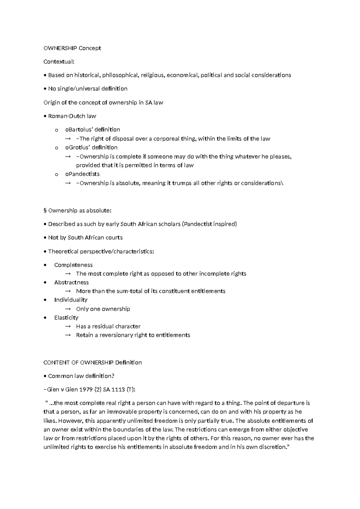 Ownership - Summary Law of things - OWNERSHIP Concept Contextual: Based ...