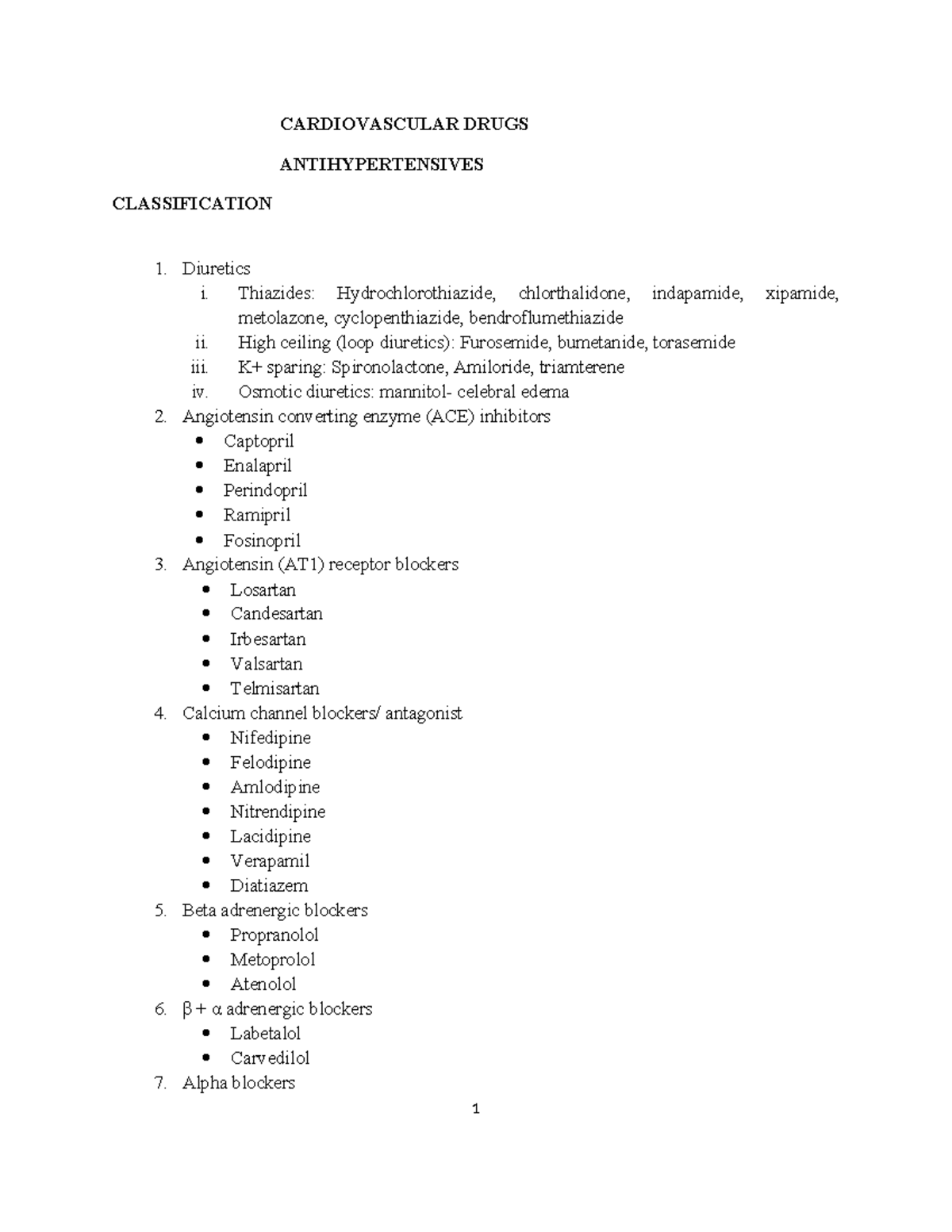 Cardiovascular Drugs 1 - CARDIOVASCULAR DRUGS ANTIHYPERTENSIVES ...