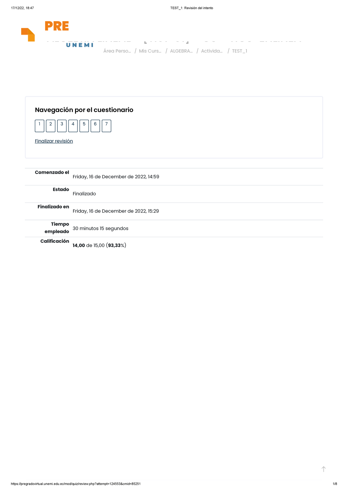 TEST 1 Revisión del intento - ALGEBRA LINEAL - [TI01-01] - C3 - TICS ...
