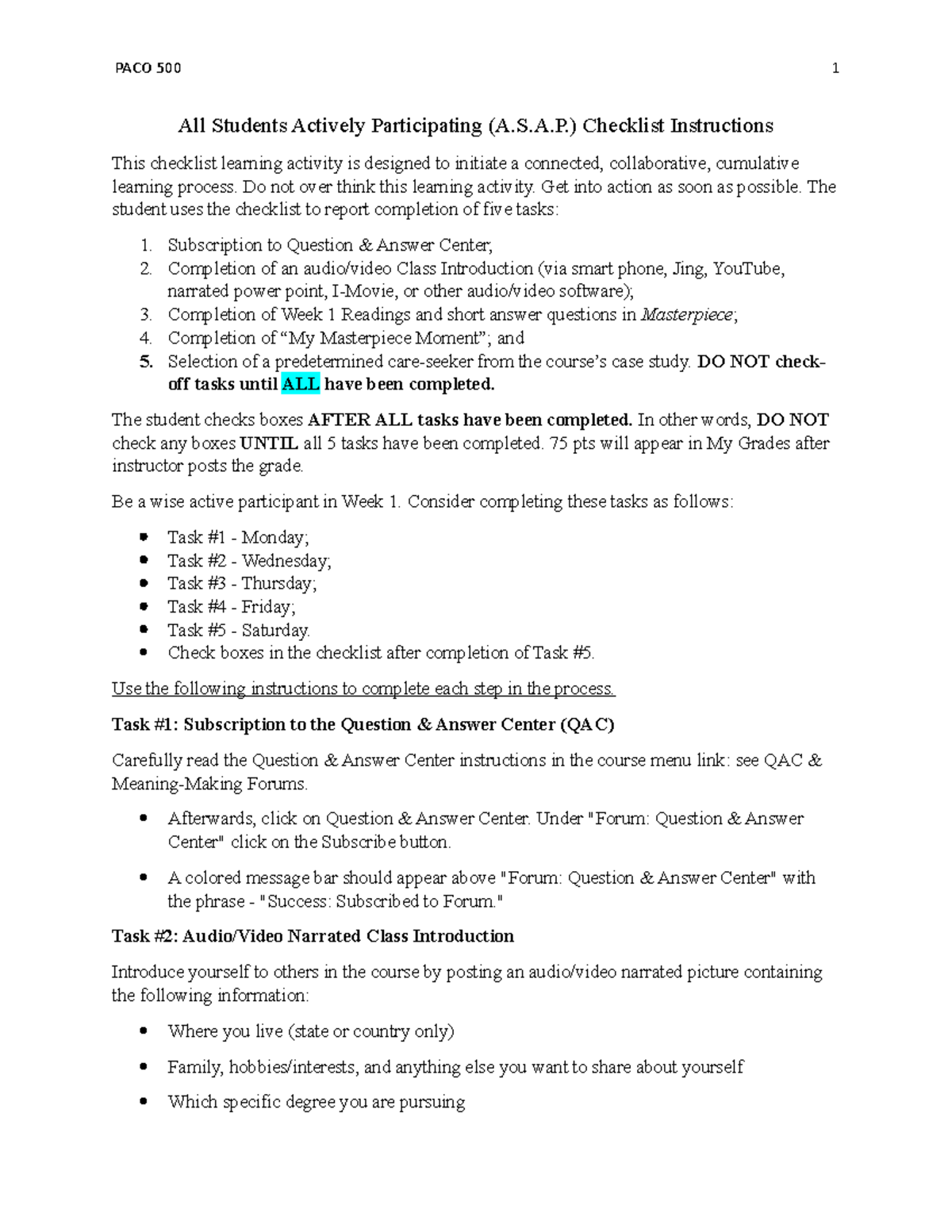 ASAP Checklist Instructions 202030 B - PACO 500 1 All Students Actively Participating (A.S.A ...