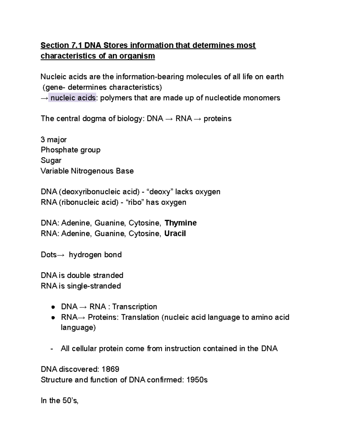 Chapter 7 DNA structure and gene function - Section 7 DNA Stores ...