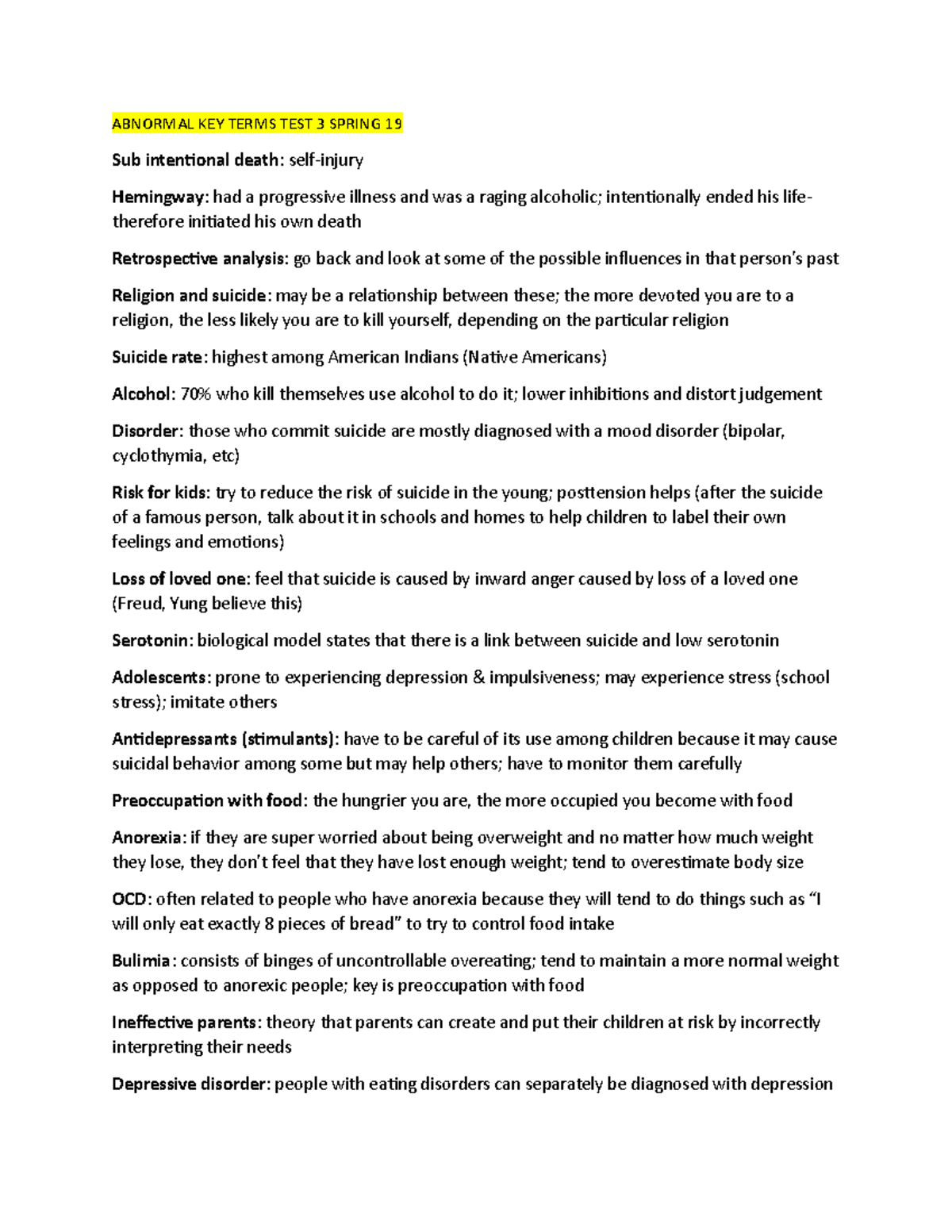 NOTE Takerrr Notes 11:20 - ABNORMAL KEY TERMS TEST 3 SPRING 19 Sub ...