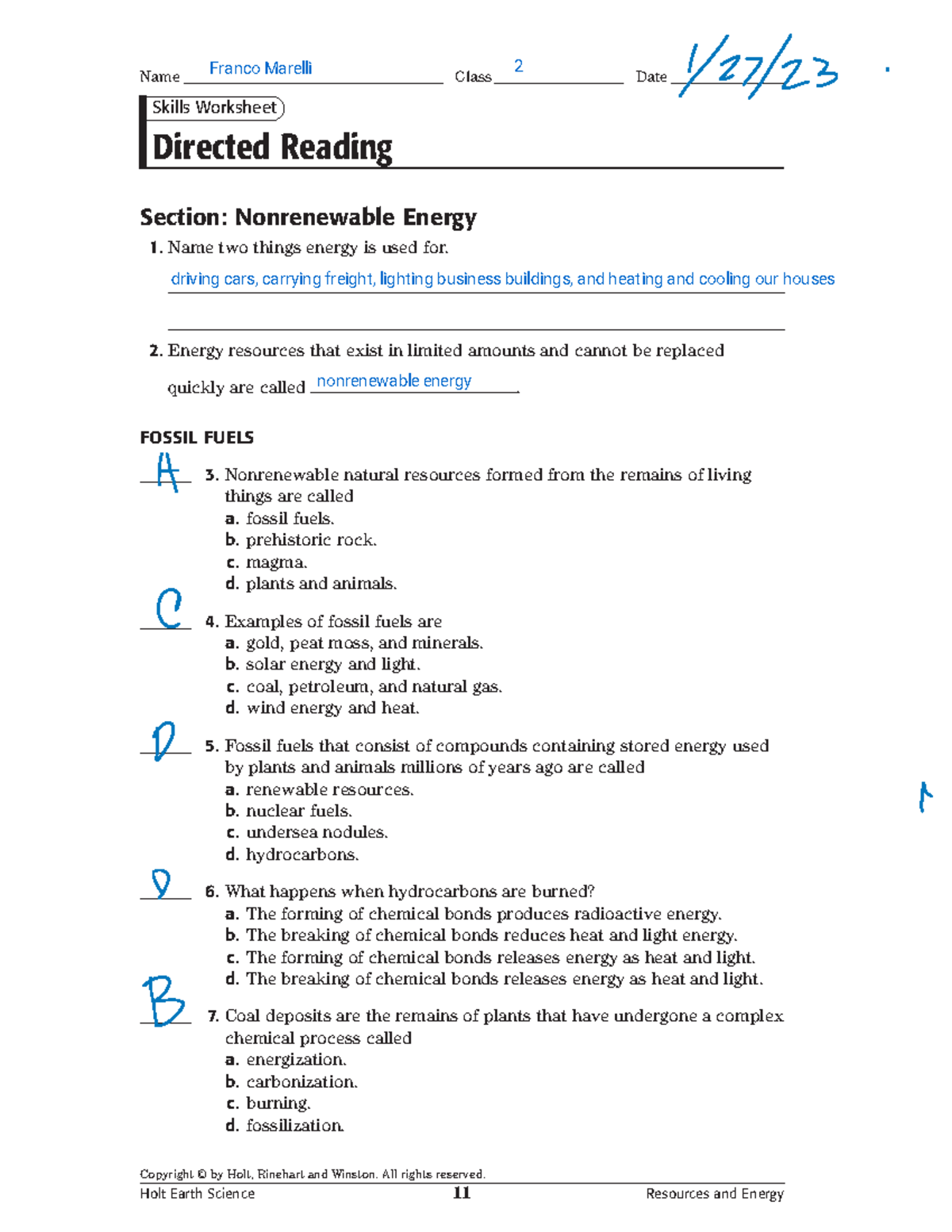 Renewable Renewable worksheet - Copyright © by Holt, Rinehart and ...