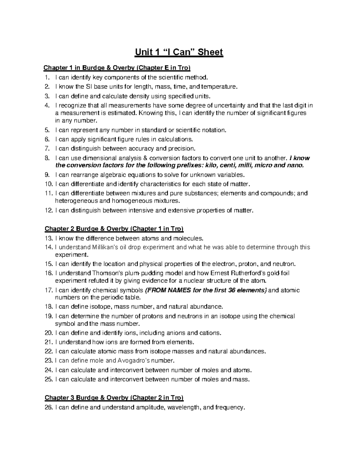 Unit 1 I Can Sheet - Unit 1 Lecture Materials, Candace Goodman - Unit 1 ...