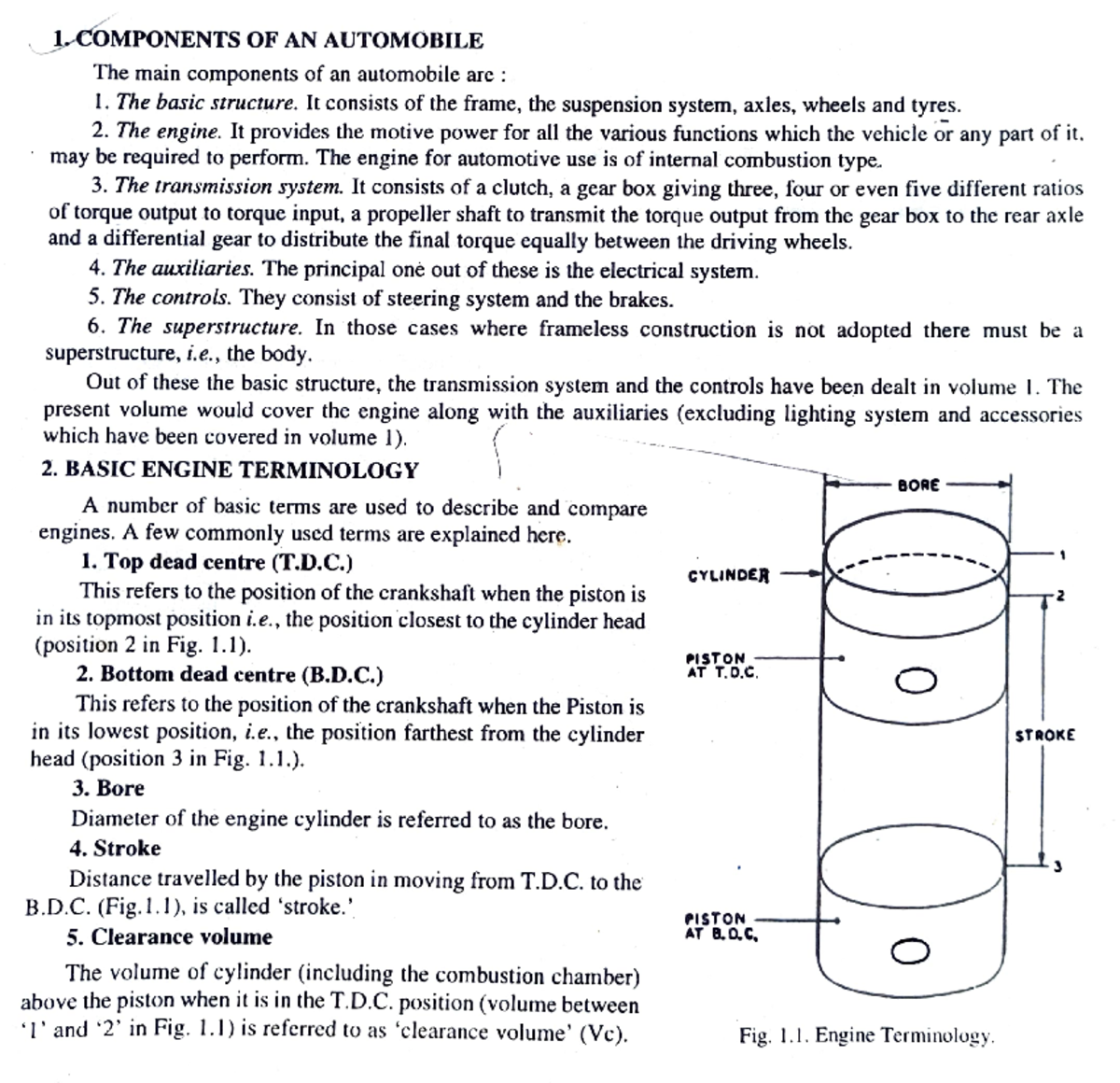Basic Engine Terminology - 1COMPONENTS OF AN AUTOMOBILE The main ...