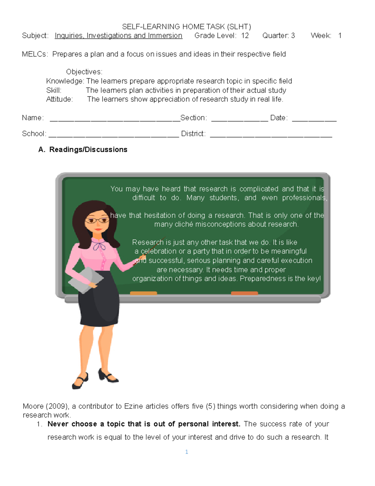 SLHT- Inquiries, Investigations AND Immersionweek-1 Final Gealon - SELF ...