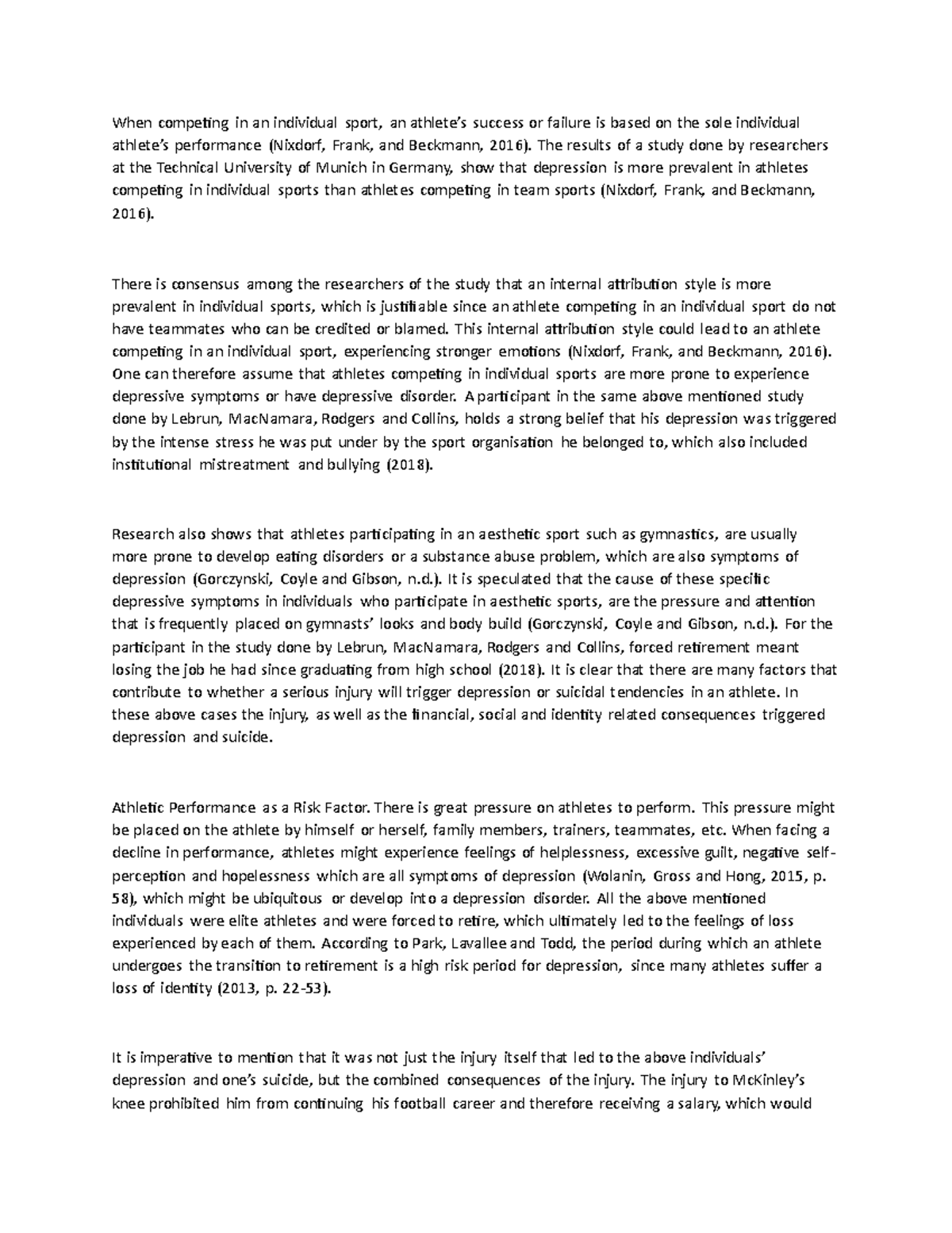 FH 8 - SUMMARY - When competing in an individual sport, an athlete’s ...