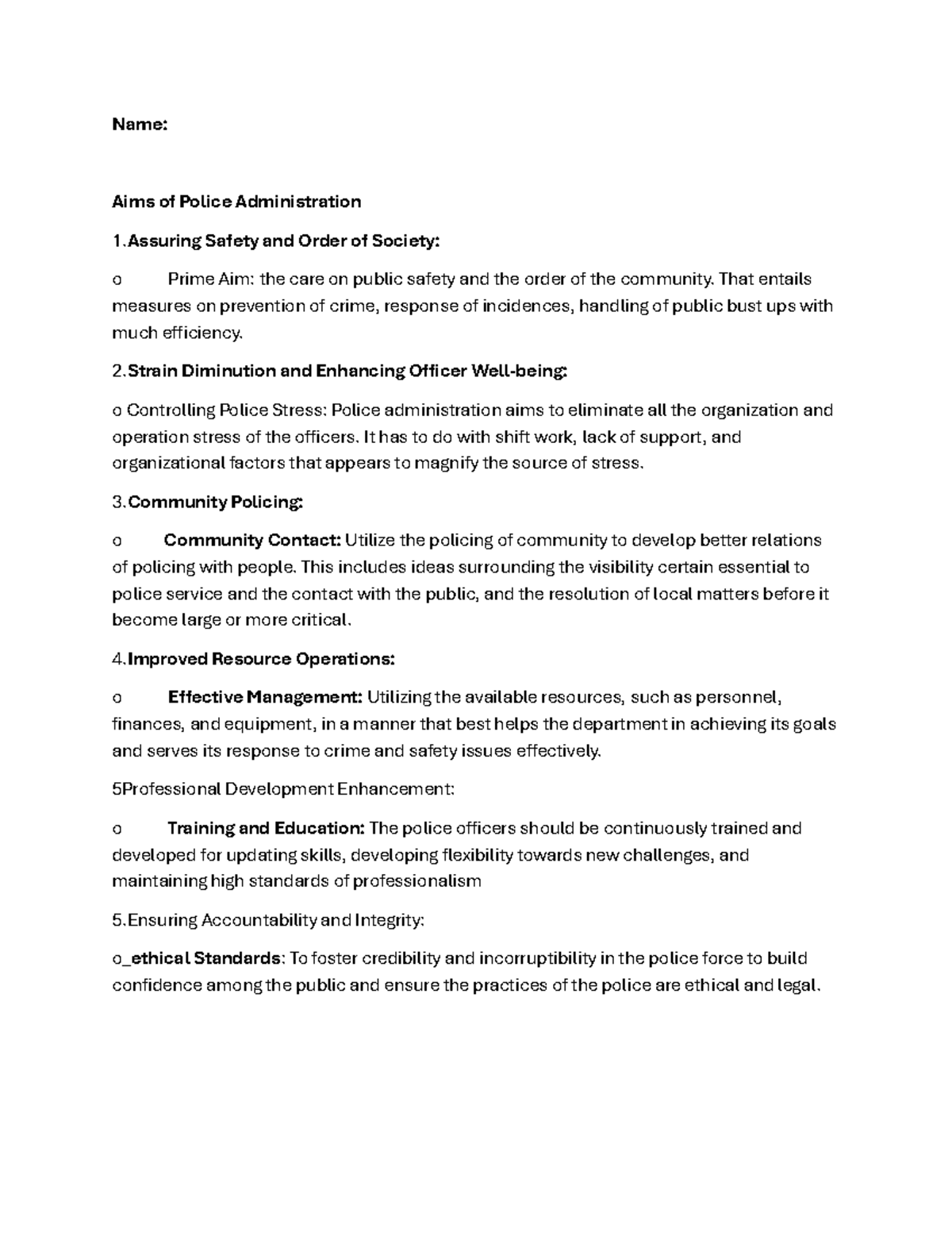 Nofies - Sample - Name: Aims of Police Administration 1 Safety and ...