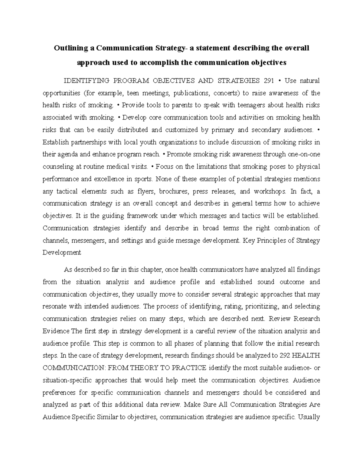 Outlining a Communication Strategy - • Provide tools to parents to ...