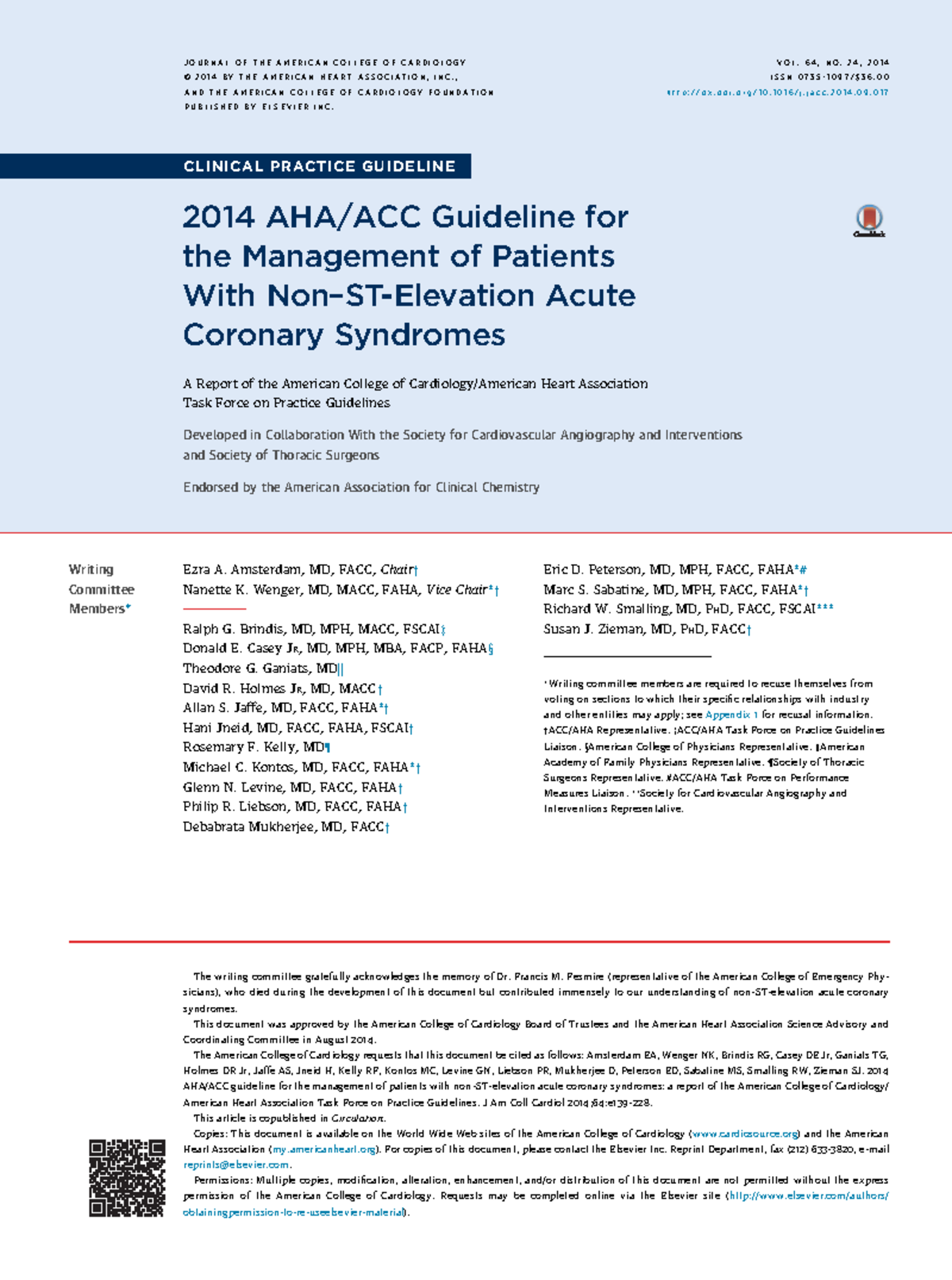 ACC AHA guidelines for Nstemi management - CLINICAL PRACTICE GUIDELINE ...