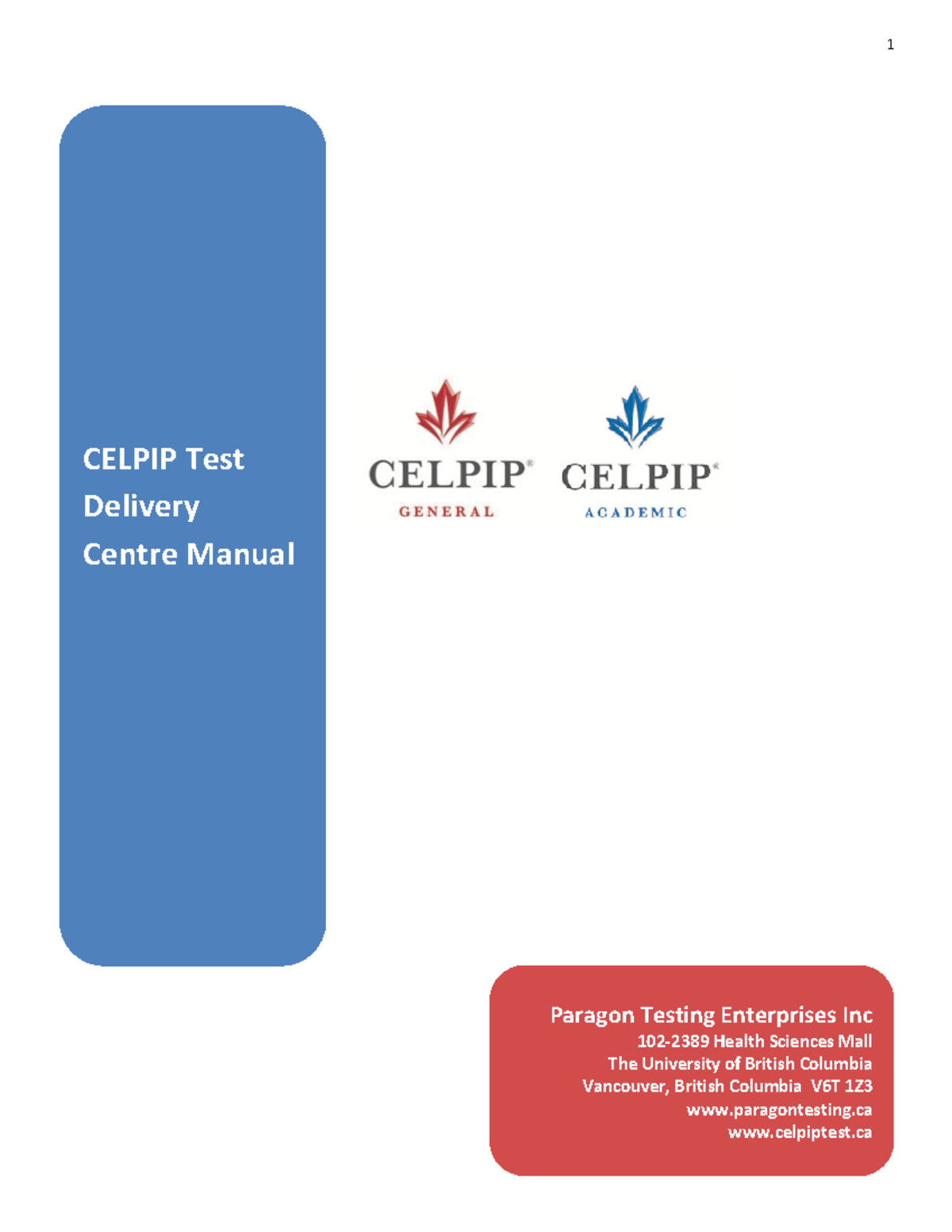 Celpip-intro - DFRYTYTYUTRUTU - CELPIP Test Delivery Centre Manual ...
