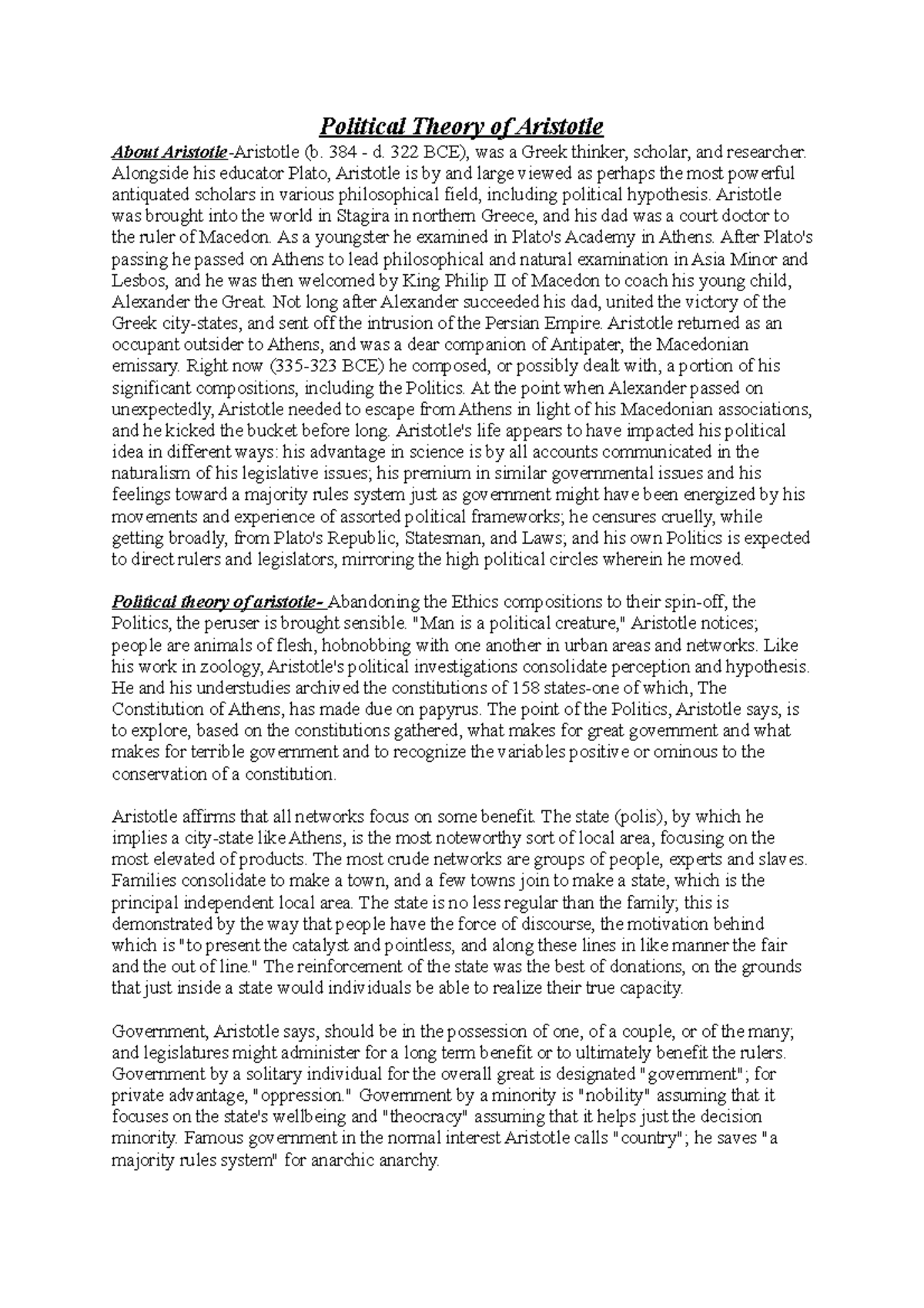 Political theory of aristotle - Political Theory of Aristotle About ...
