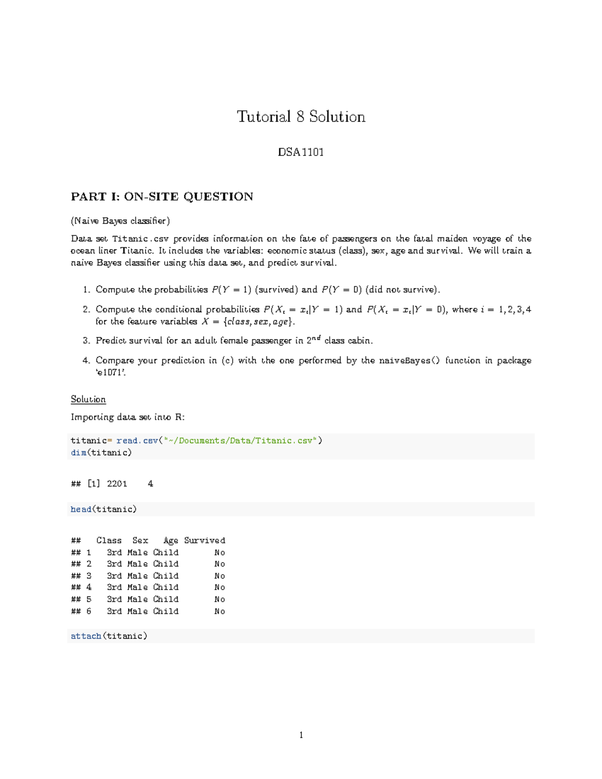 Tutorial 08 soln - Tutorial 8 Solution DSA PART I: ON-SITE QUESTION ...