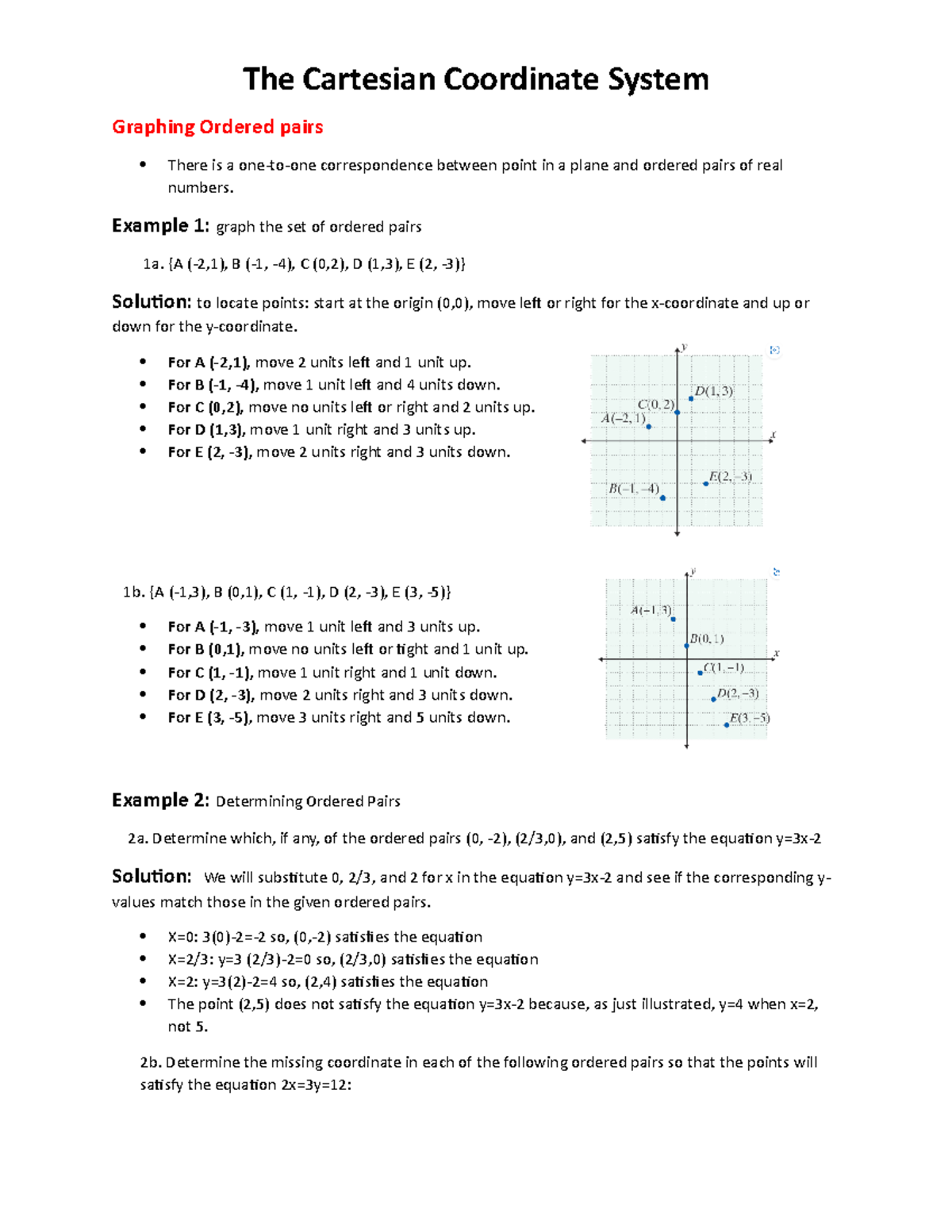 The Cartesian Coordinate System The Cartesian Coordinate System Graphing Ordered Pairs There