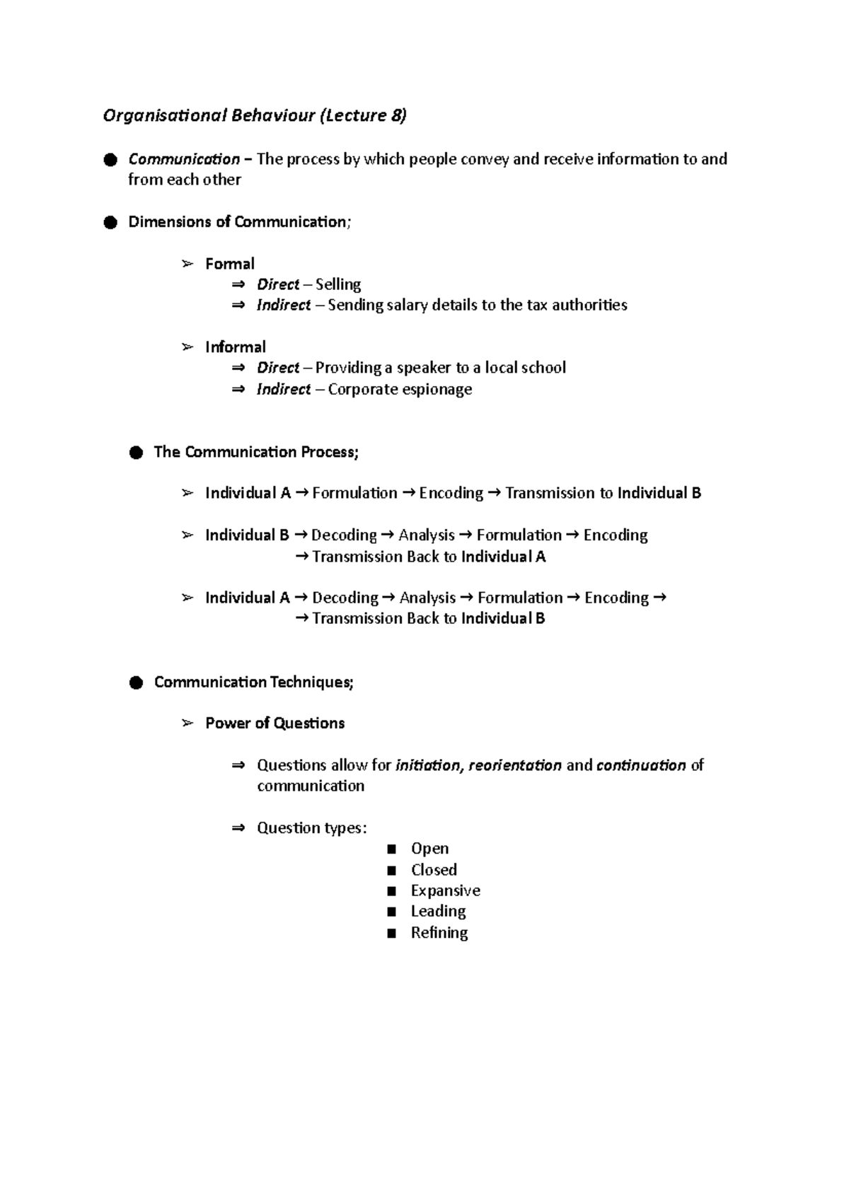 Organisational Behaviour (Lecture 8 Notes) - Organisational Behaviour ...