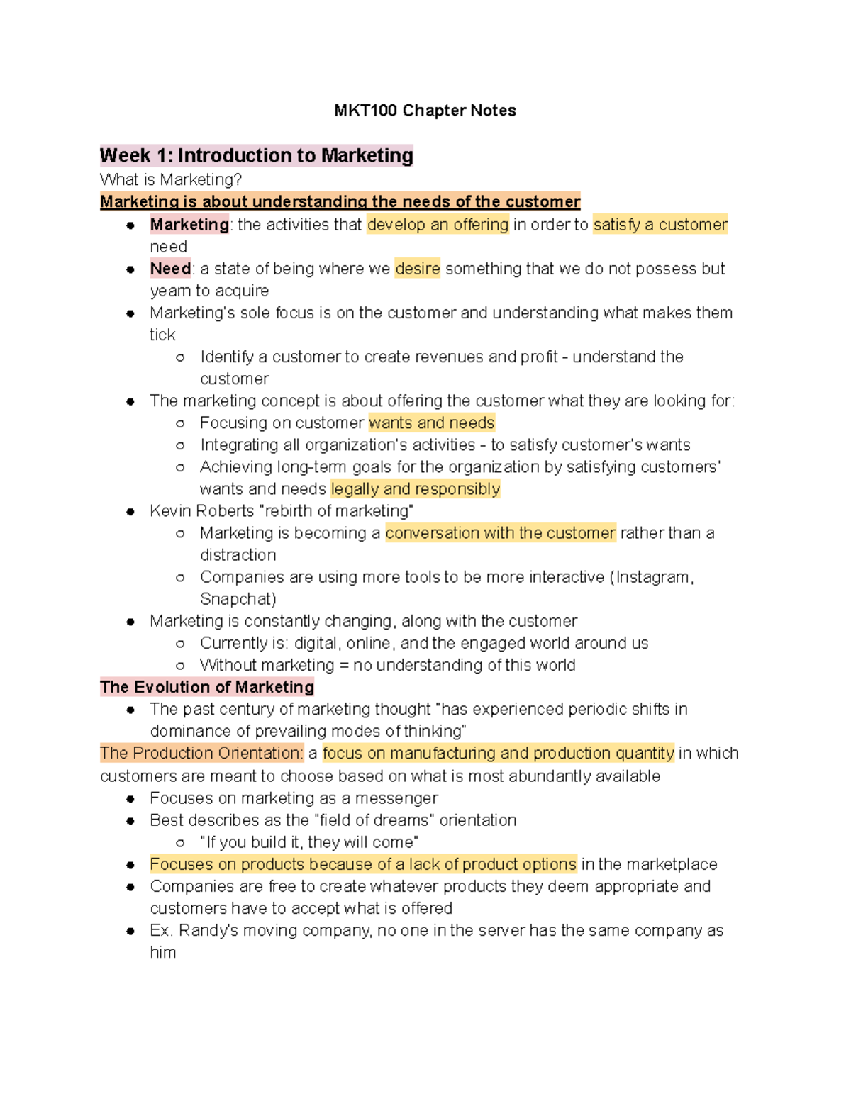 MKT100 Midterm 1 - MKT 100 review content - MKT100 Chapter Notes Week 1 ...