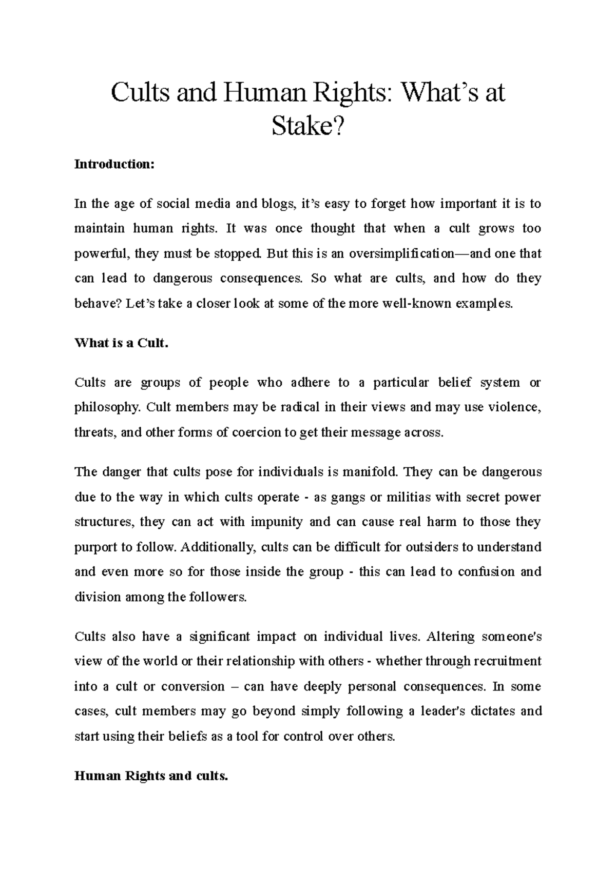 Cults and Human Rights What’s at Stake - Cults and Human Rights: What’s ...