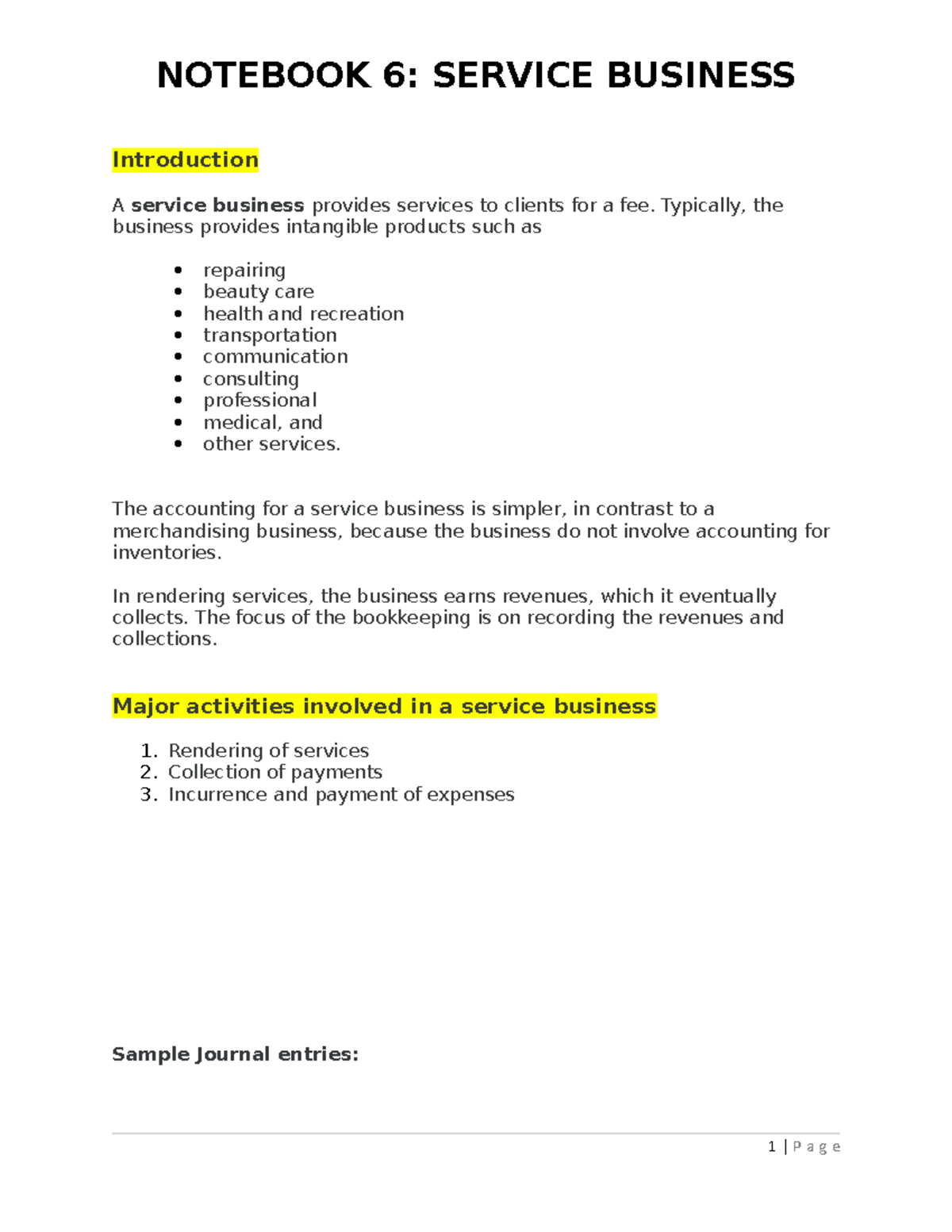 Notebook 6 - Service Business - Introduction A service business ...