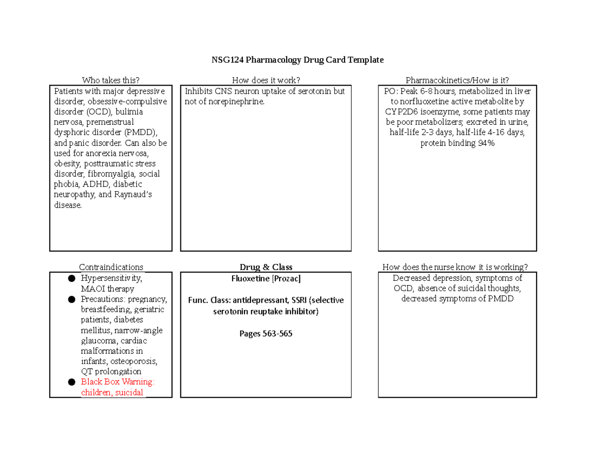 Pharmacology Week 6 Unit 6 Drug Card Module 11-12 - NSG124 Pharmacology ...