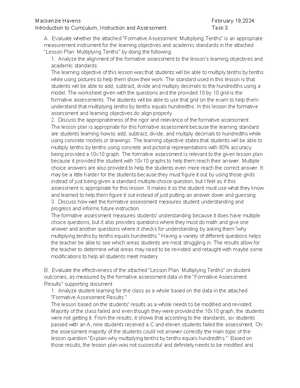 Class 8 task 1 attept one - Introduction to Curriculum, Instruction and assessment Task 1 A ...