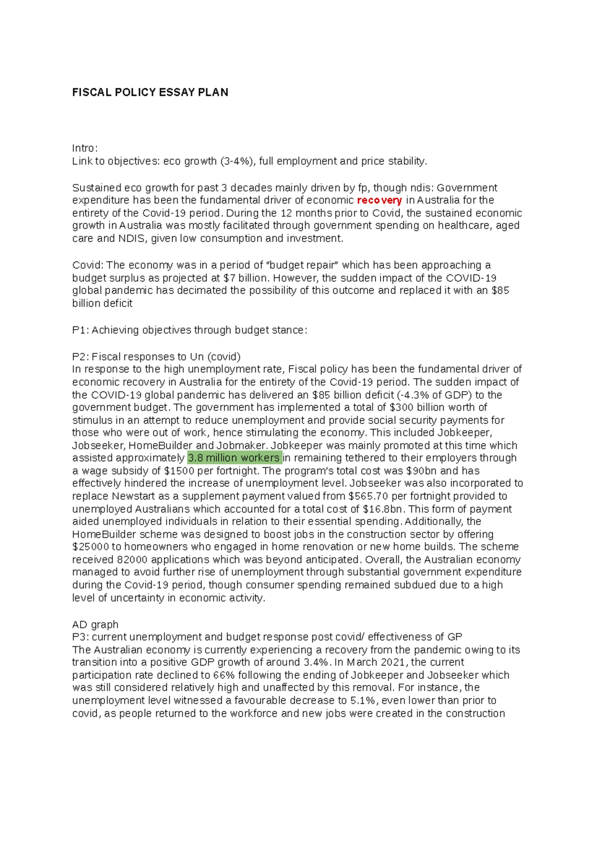 Fiscal Policy Essay PLAN - FISCAL POLICY ESSAY PLAN Intro: Link to ...