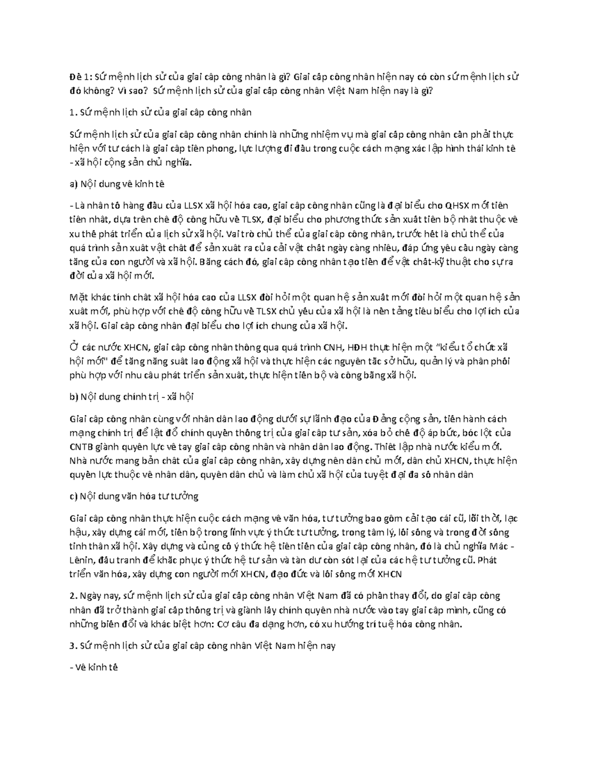 Chủ nghĩa xã hội khoa hội - Đềề 1: S ứ m ệnh l ch s ị ử c ủa giai cấấp công nhấn là gì? Giai ...