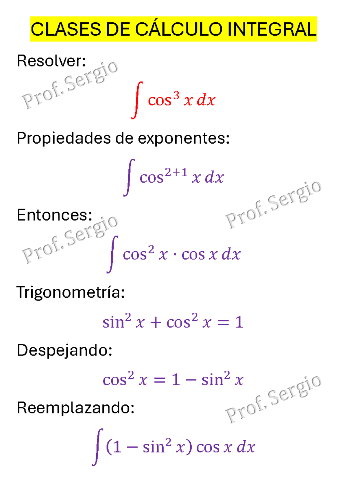 Integral de coseno al cubo de x - CLASES DE CÁLCULO INTEGRAL Resolver ...