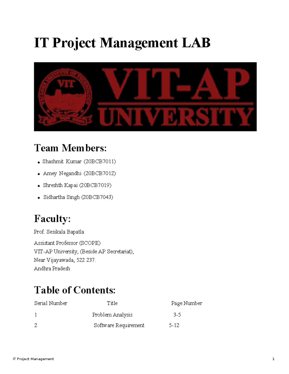 IT Project Management LAB - IT Project Management 1 IT Project ...
