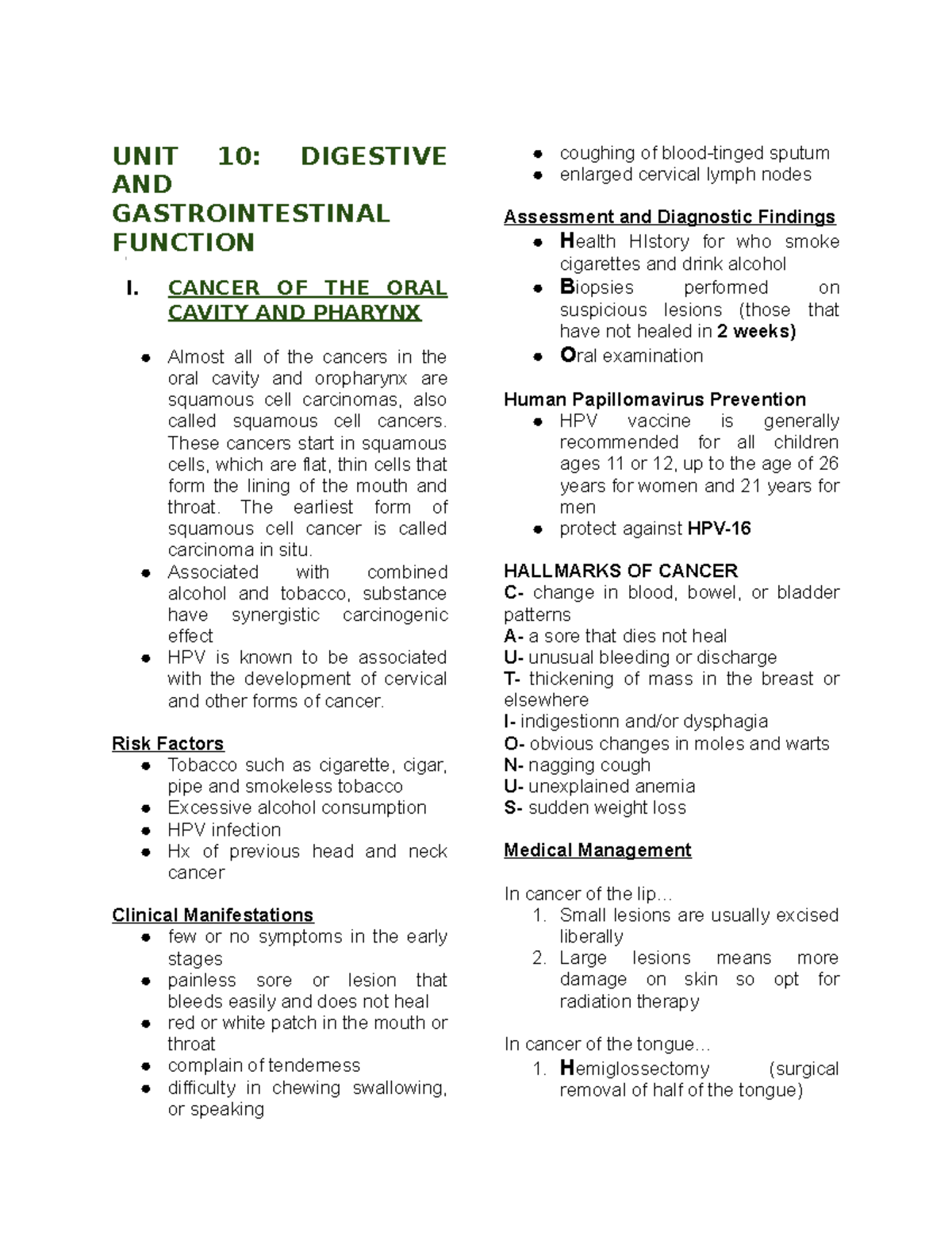 Responses to Altered Nutrition WEEK 1 - UNIT 10: DIGESTIVE AND ...