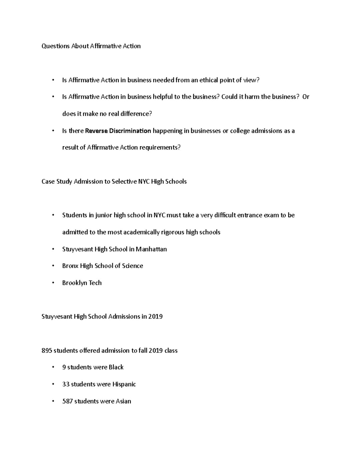 Questions About Affirmative Action - Studocu