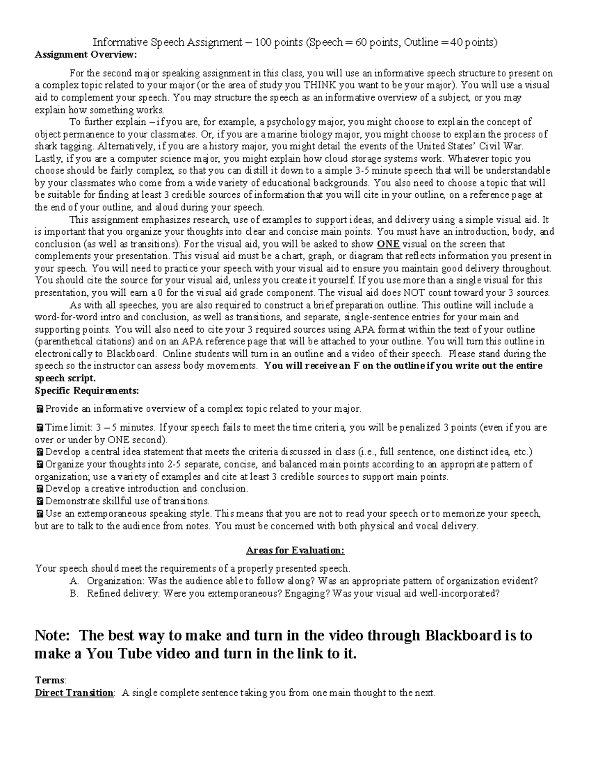 Informative Speech Assignment 2021 - You will use a visual aid to ...